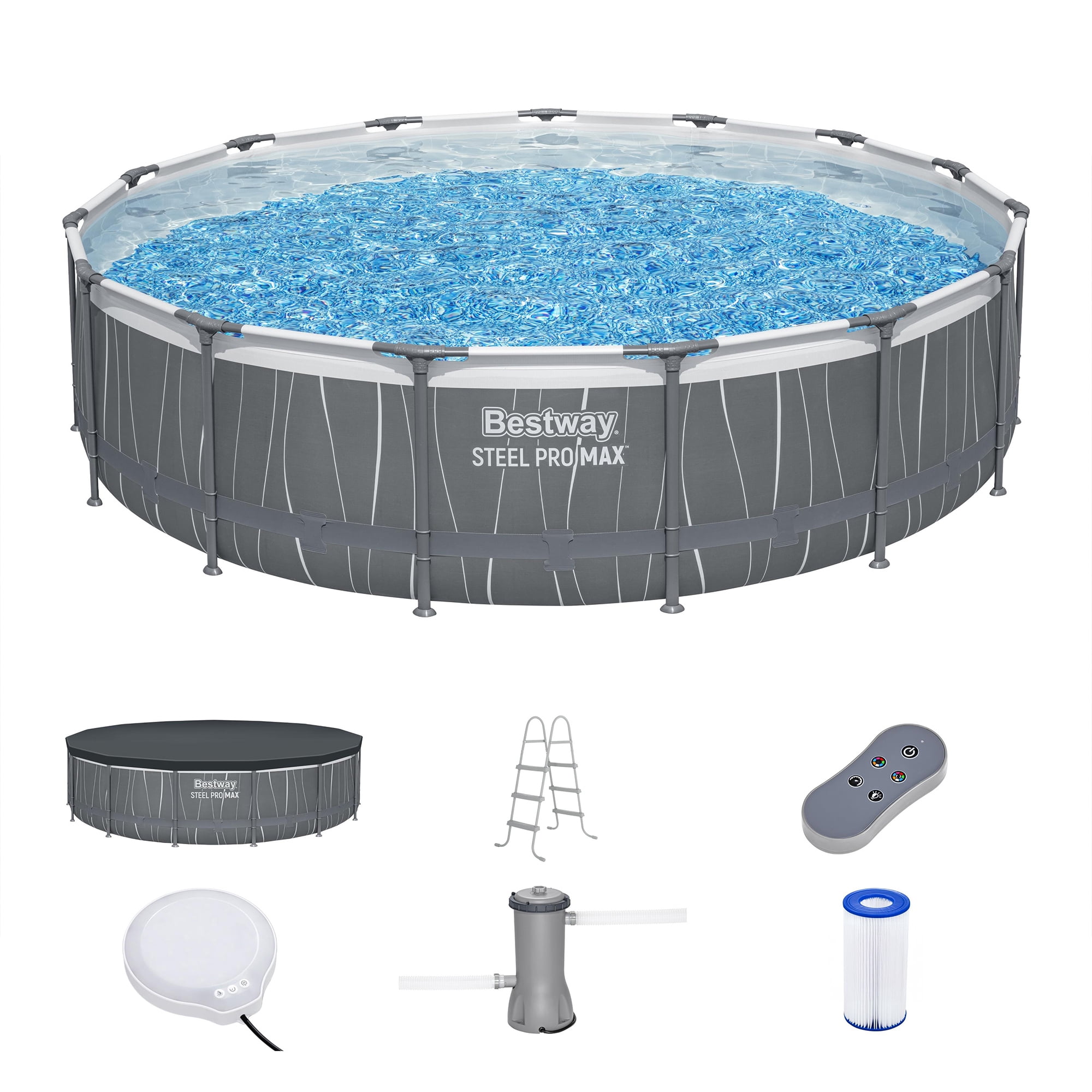 Bestway Steel Pro Max Metal Frame Above Ground Pool Set - LED Light ...