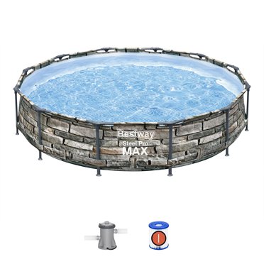 "Bestway Steel Pro MAX 14' x 48"" Round Above Ground Deep Metal Swimming Pool Set" - Walmart.com