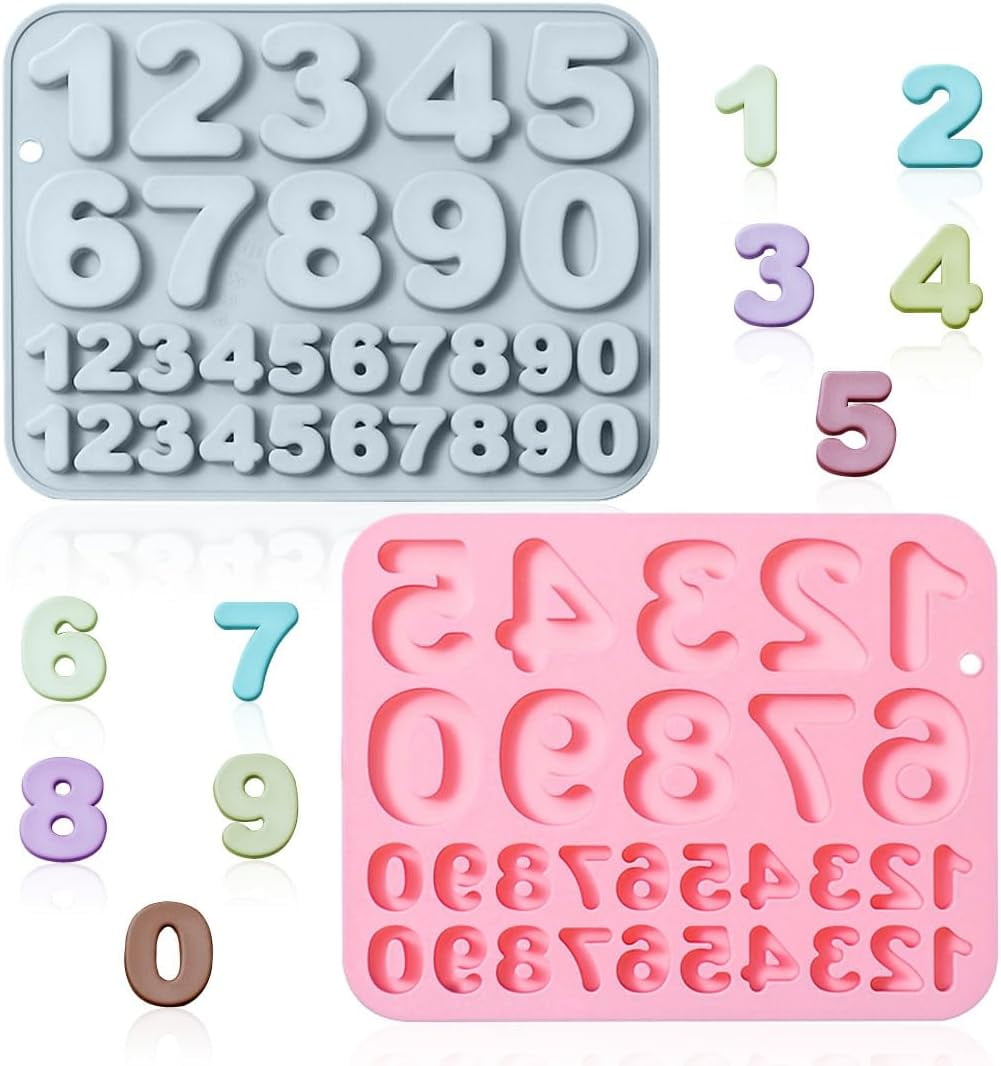 Bestwell 2 Pack Number Silicone Cake Molds 30 Cavity Medium and Small Size 3D 0-9 Digital Mould ...
