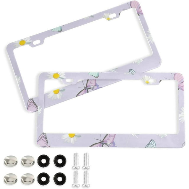 Bestwell 2 pack Daisy Butterfly License Plate Frames, Aluminum ...
