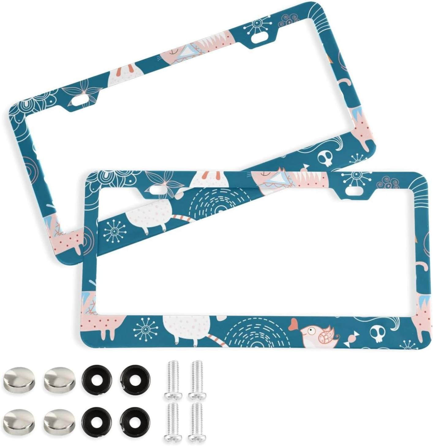 Bestwell 2 pack Flower Cat 2 Holes Car License Plate Frames, Car ...