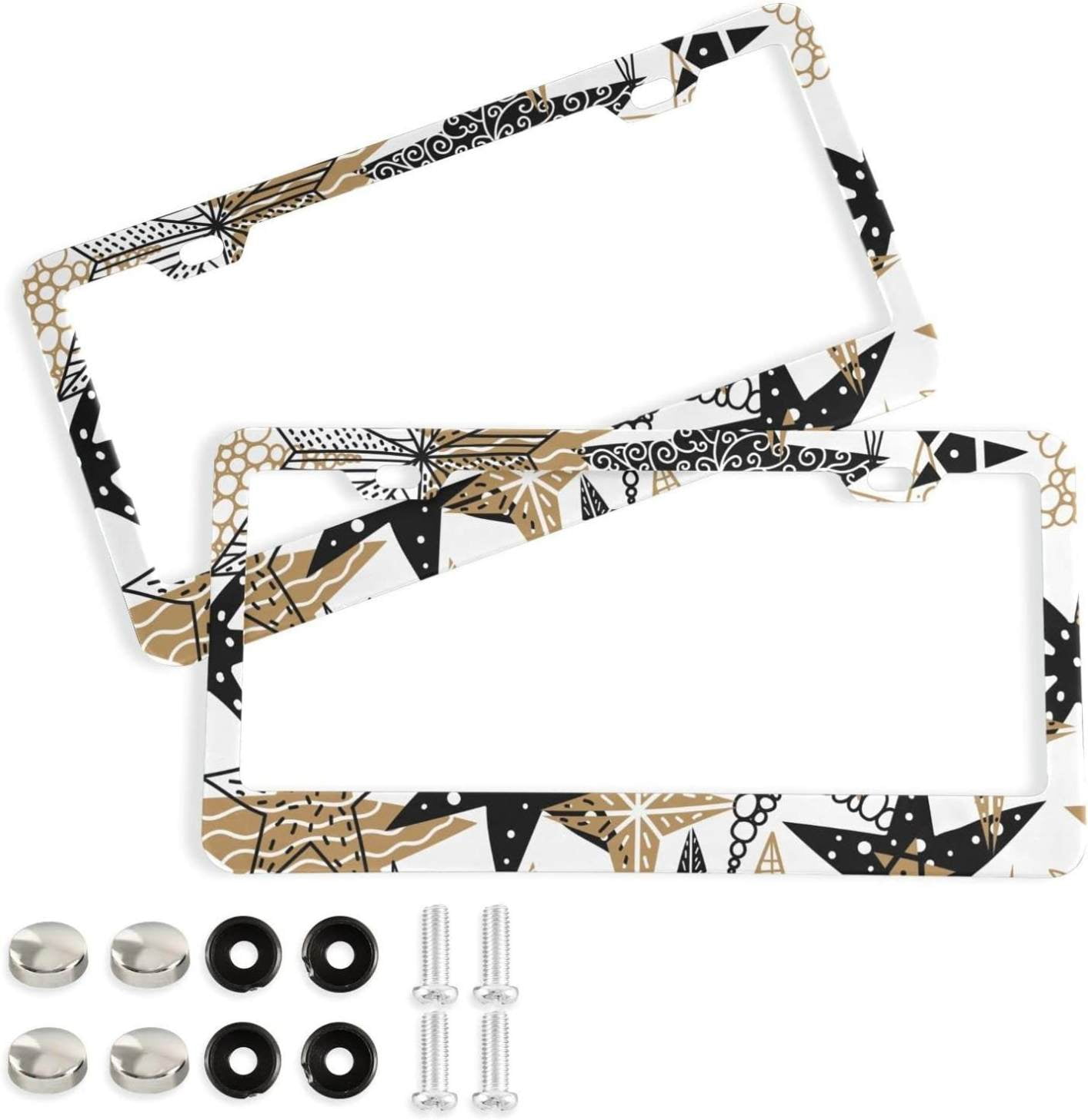 Bestwell 2 pack Gold Black Stars 2 Holes Car License Plate Frames, Car ...