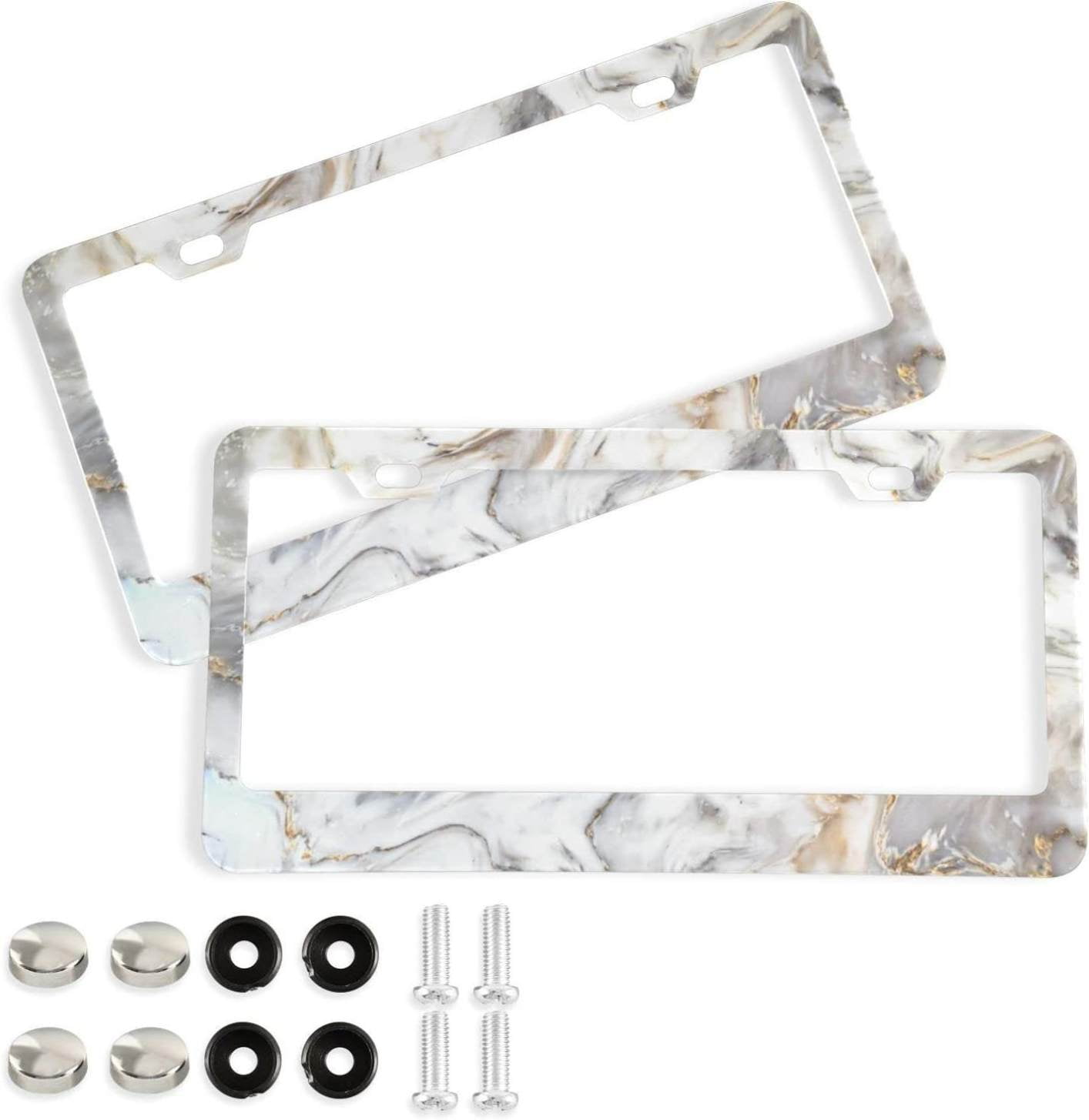 Bestwell 2 pack Marble License Plate Frames, Aluminum Universal Car ...