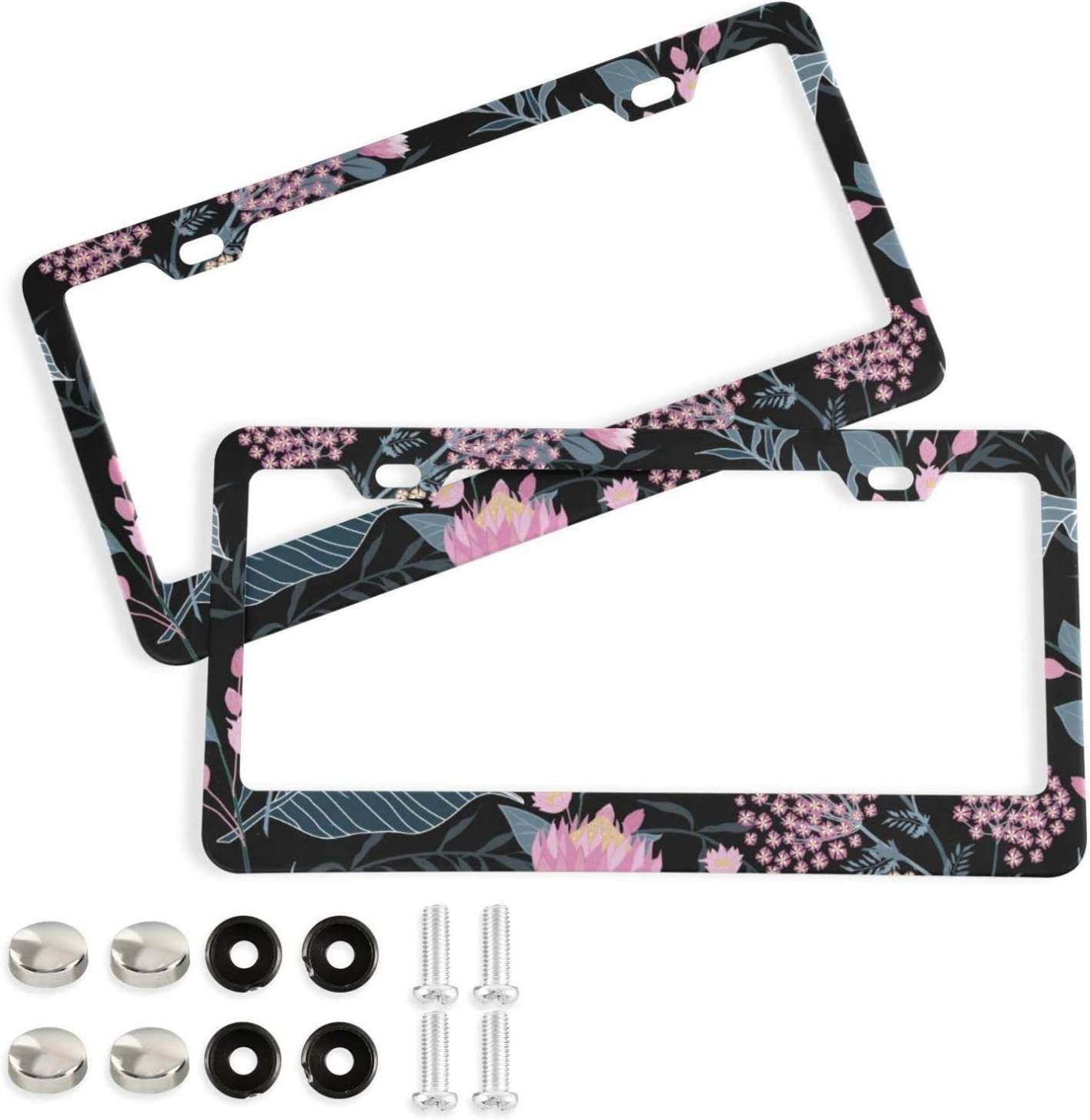 Bestwell 2 pack Palm Flower License Plate Frames, Aluminum Universal ...