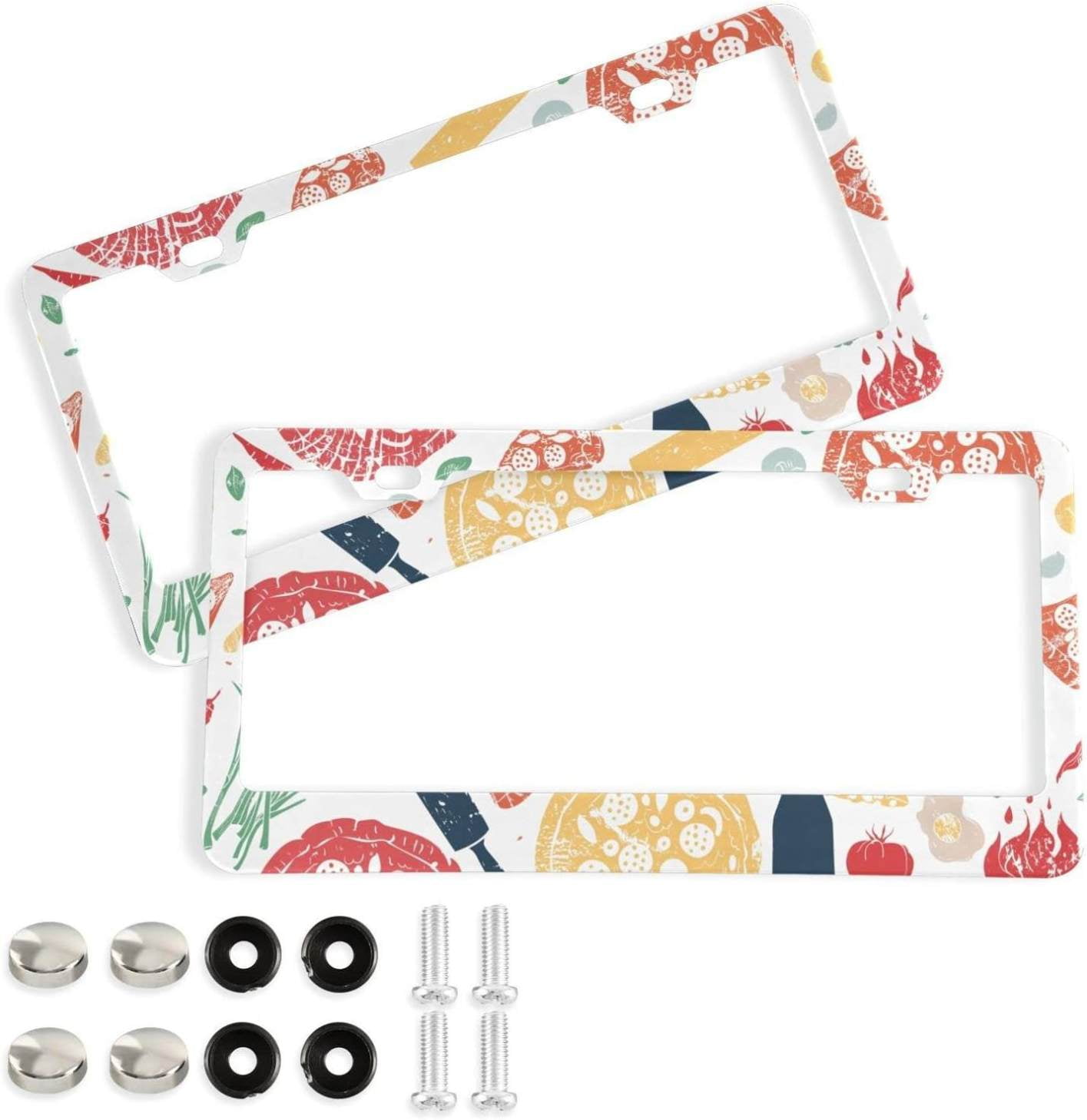 Bestwell 2 pack Pizza Pattern 2 Holes Car License Plate Frames, Car ...