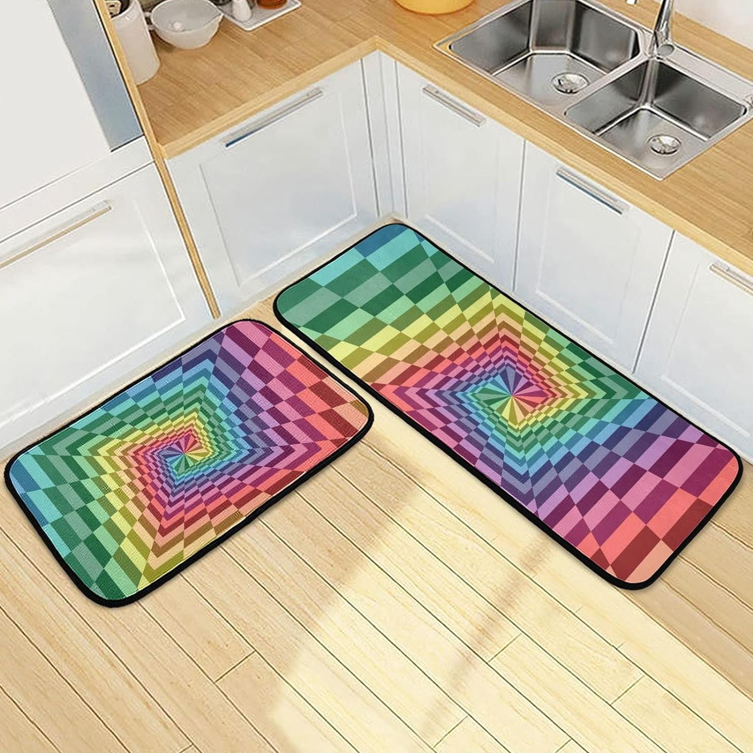 Bestwell 2PCS Chic Vortex Tunnel Kitchen Rug and Mat, Spiral Swirling ...