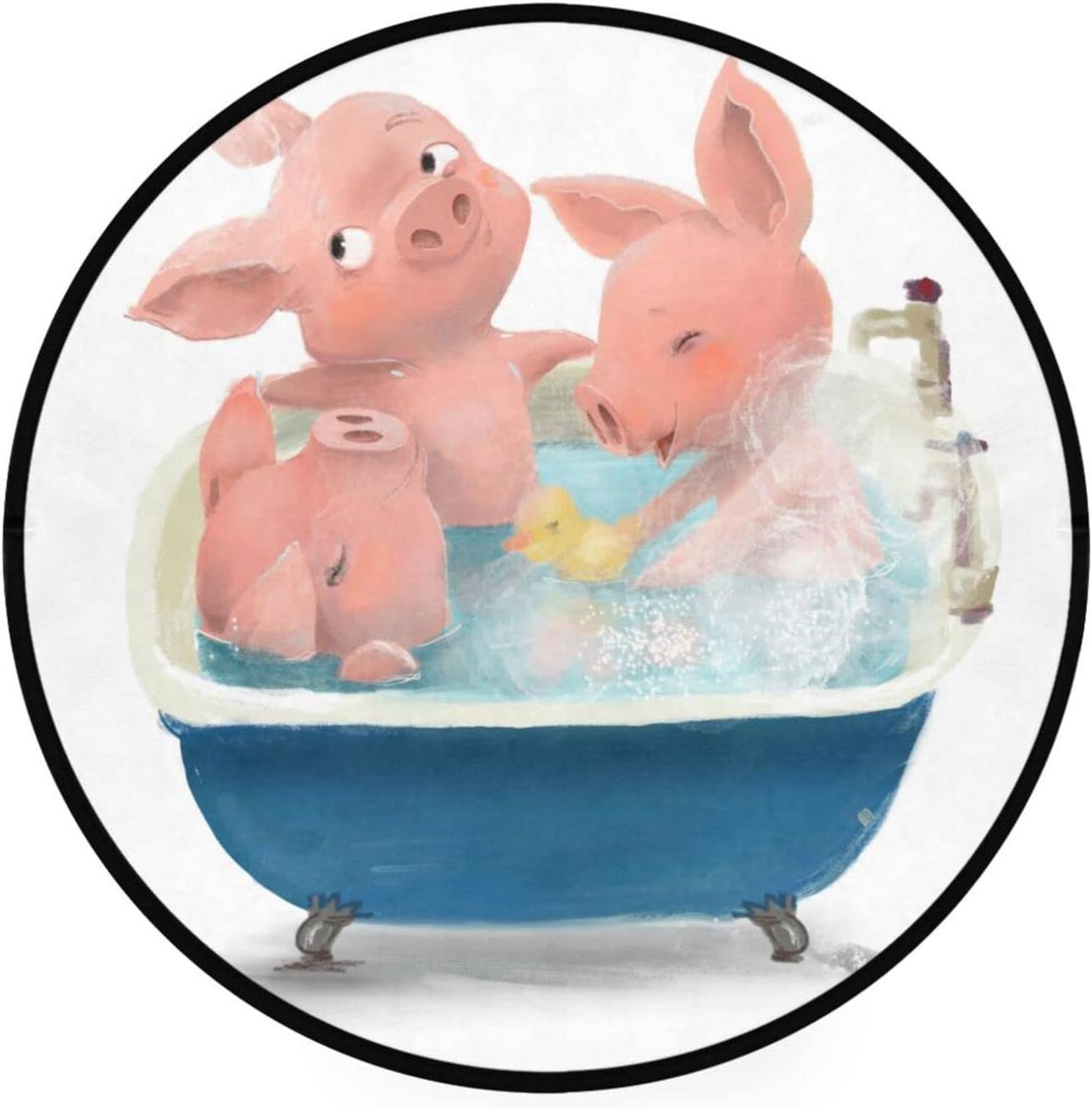 Bestwell 3 x 3 Feet Three Cute Pigs in The BathRound Area Rug Chair ...