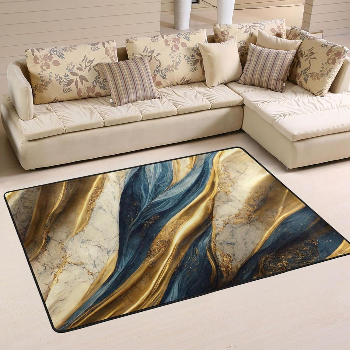 Bestwell 36"×24" Golden Marble Abstract Non-Slip Area Rug, Texture ...