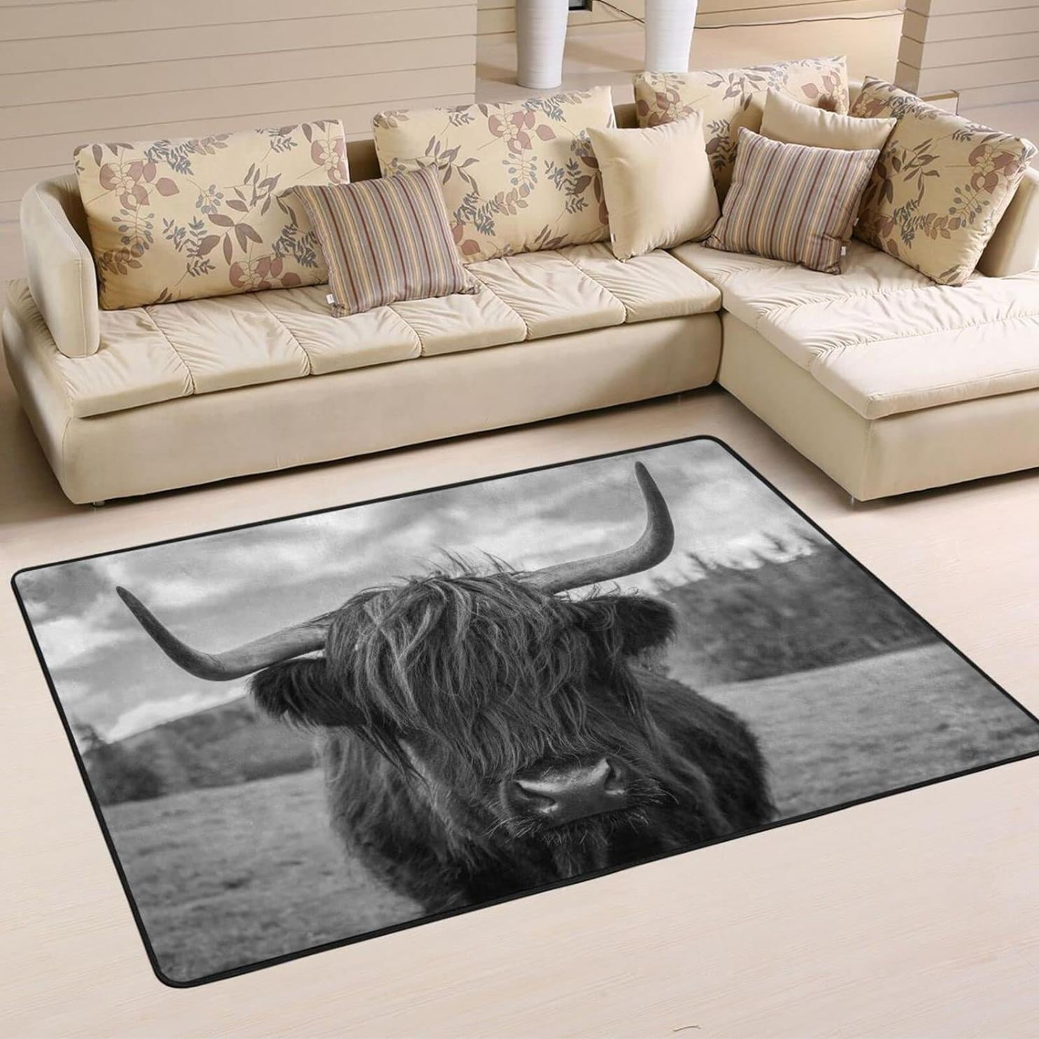 Bestwell 36"×24" Highland Cow Scottish Non-Slip Area Rug, Cattle ...
