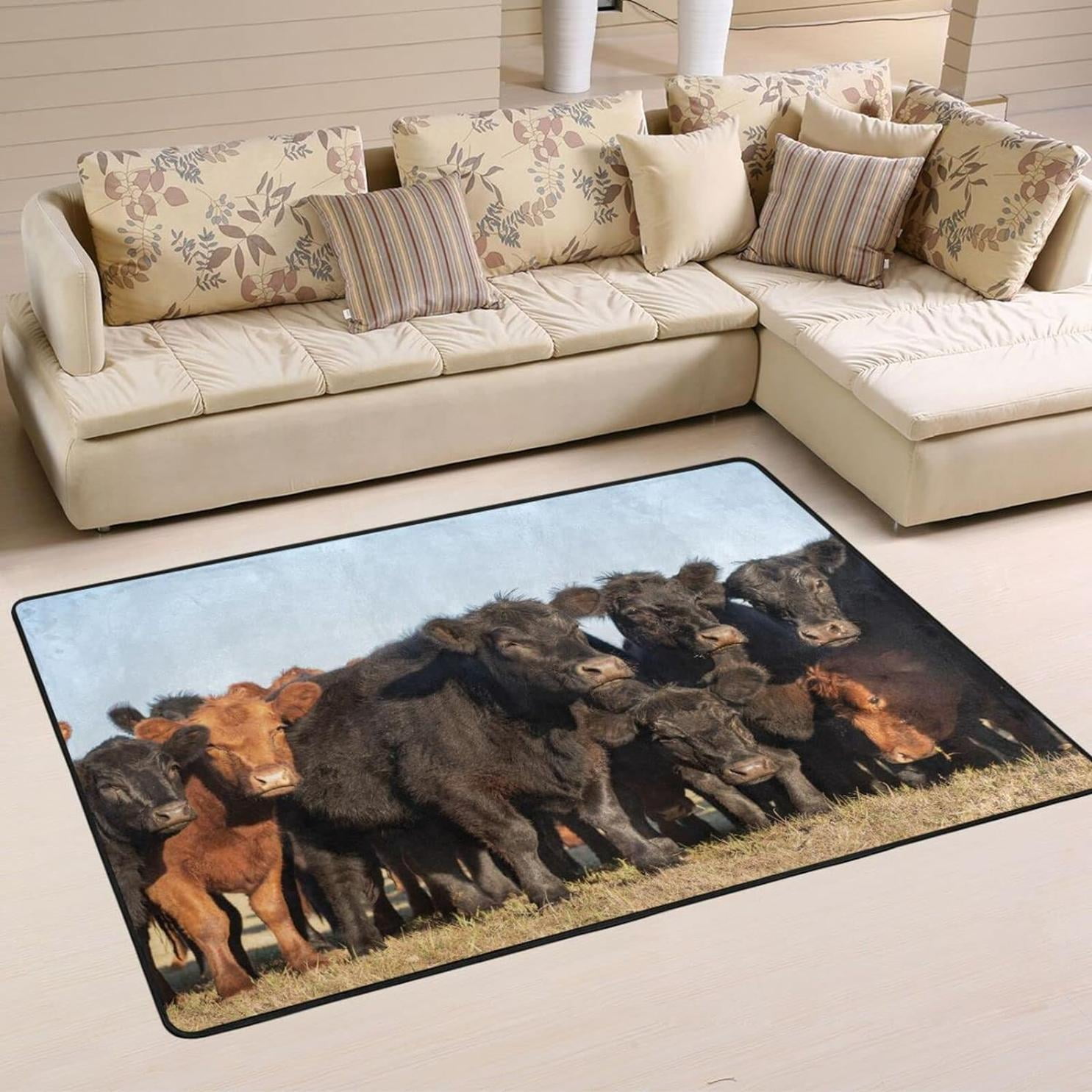 Bestwell 36"×24" Meadow Herd Cows Cattle Non-Slip Area Rug, Rustic Farm ...