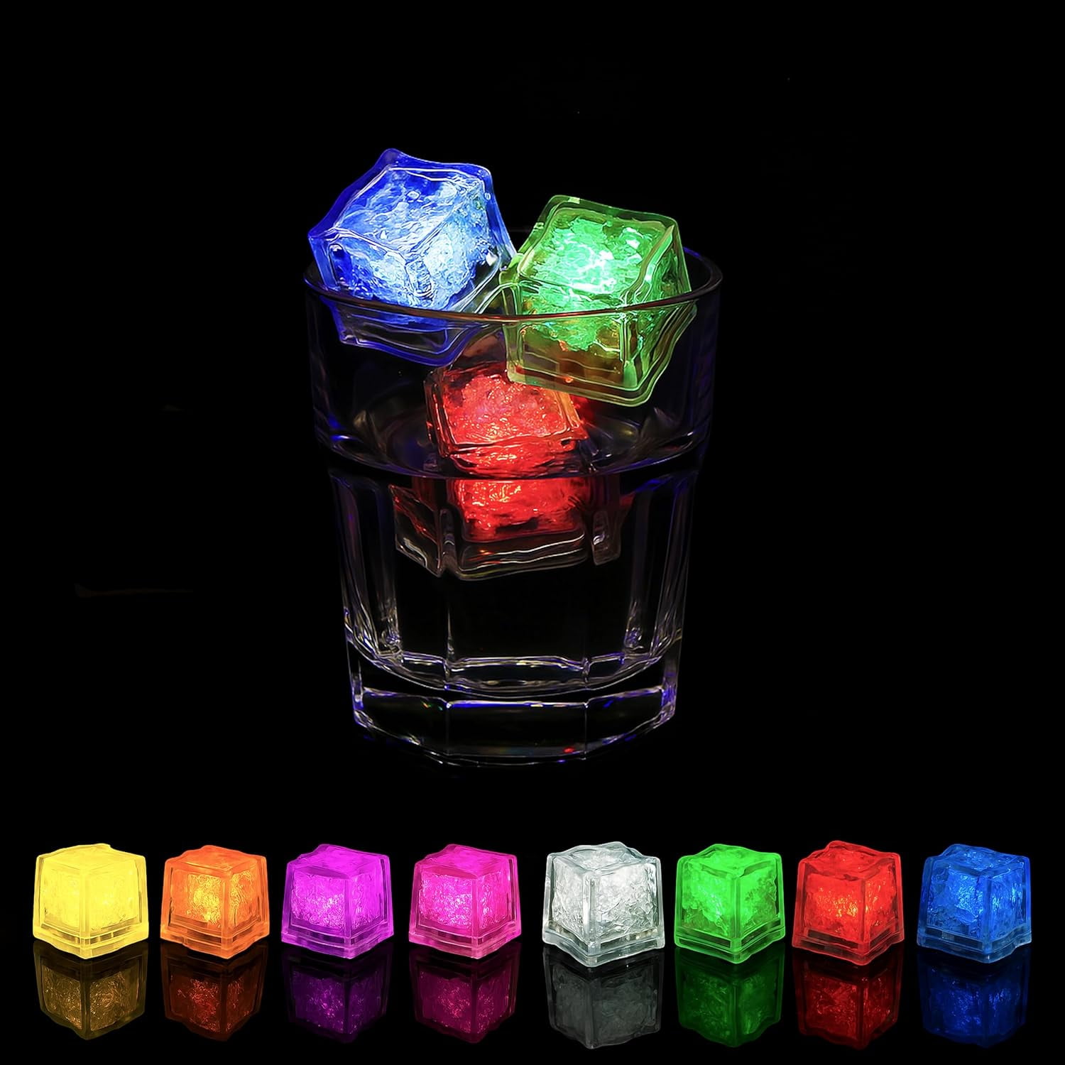 Bestwell 48 Pack Light Up Ice Cubes for Drinks \u2013 Reusable LED Glow ...