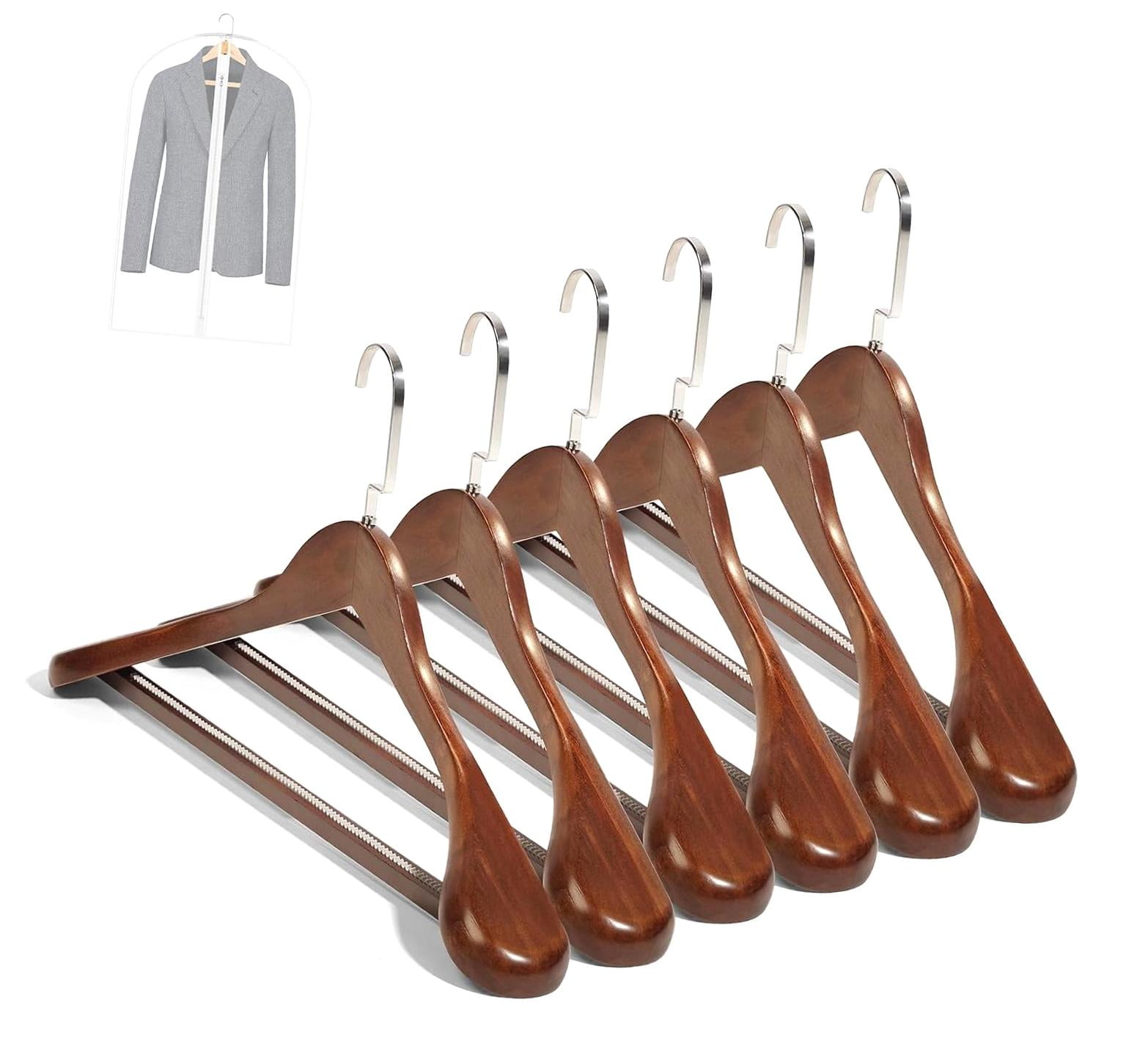 Bestwell 6 Pack Suit Hangers for Men is a Wooden Hanger with Non Pants ...