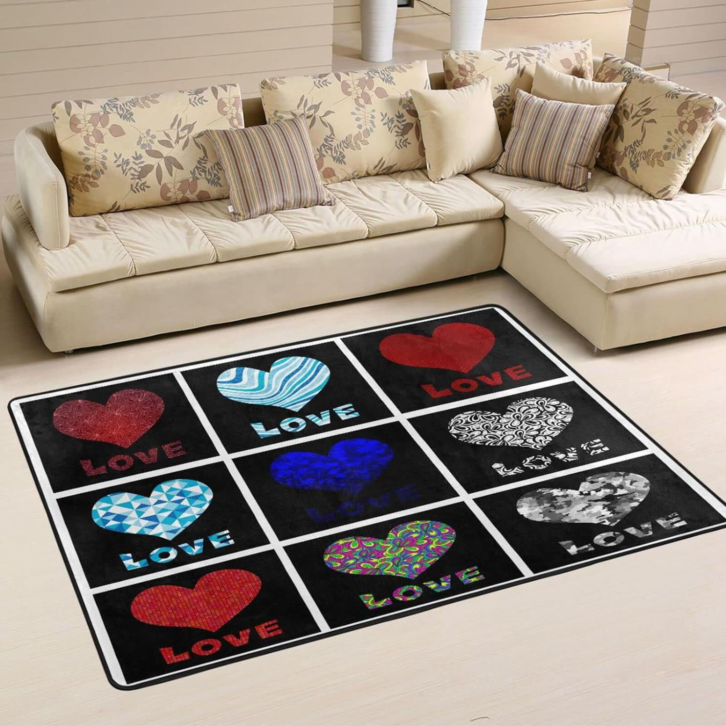 Bestwell 72×48 inch Beautiful Valentines Hearts Non-Slip Area Rug ...