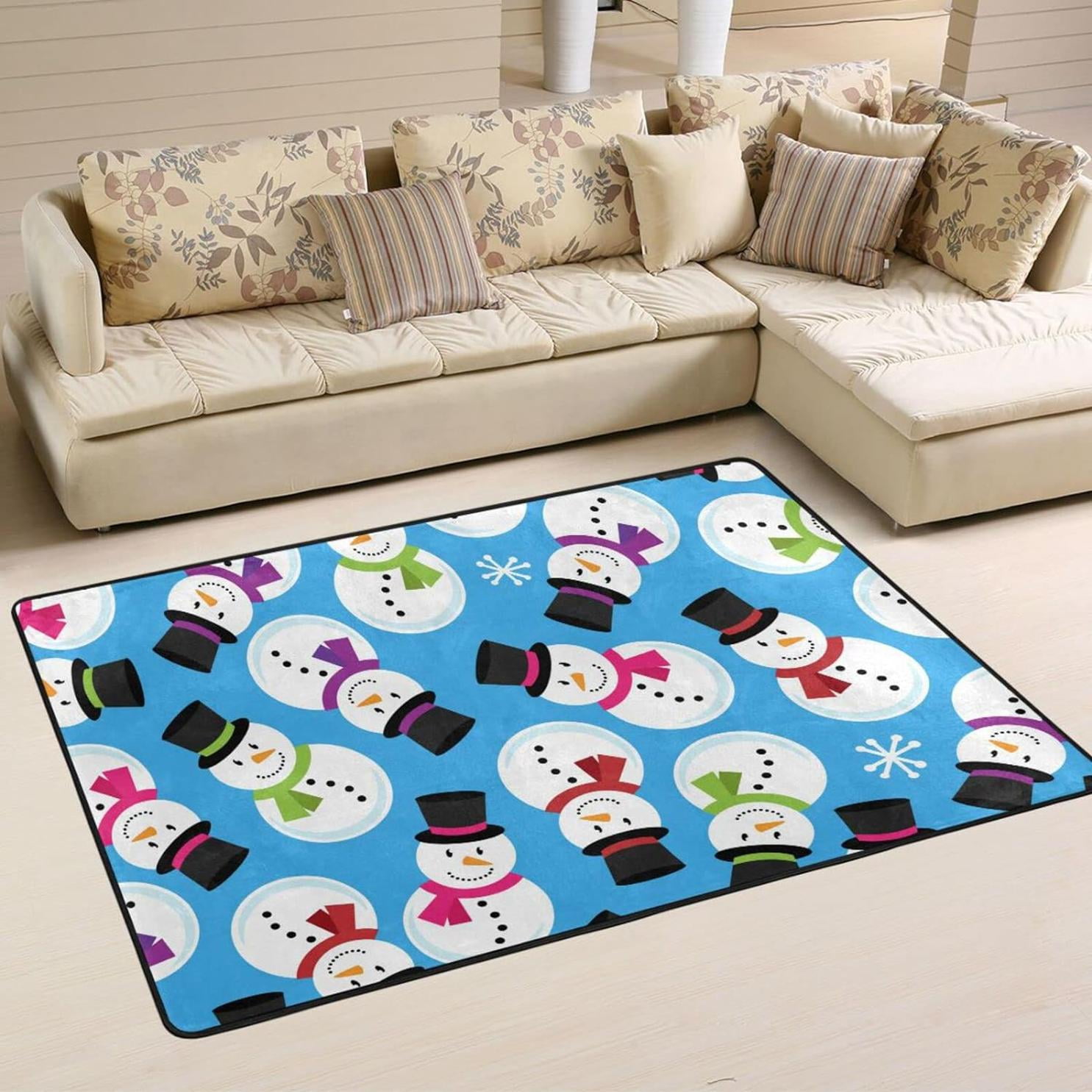 Bestwell 72×48 inch Snowman Cartoon Winter Non-Slip Area Rug, Christmas ...