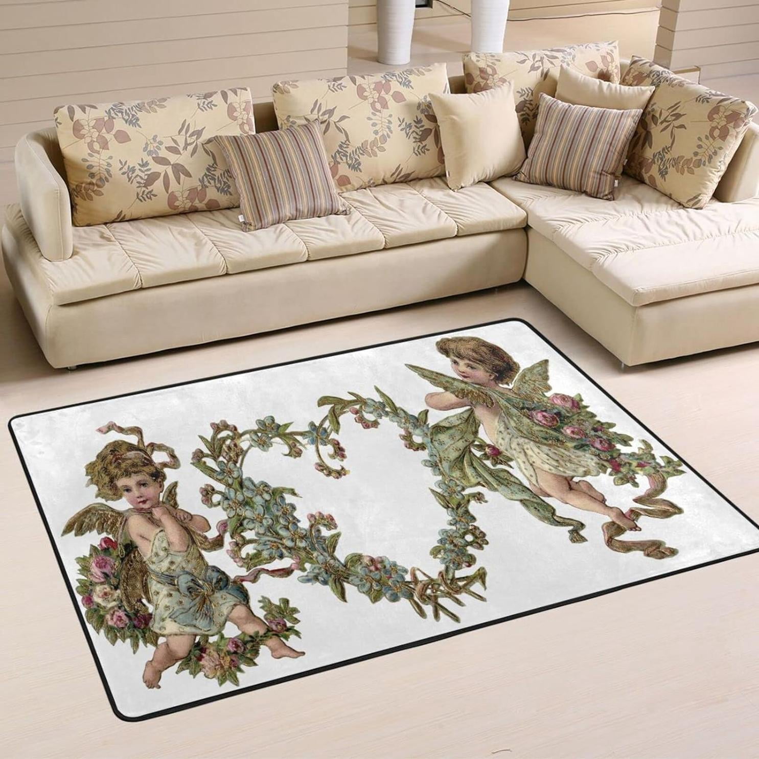 Bestwell 72×48 inch Vintage Cupid Angels Non-Slip Area Rug, Valentines ...