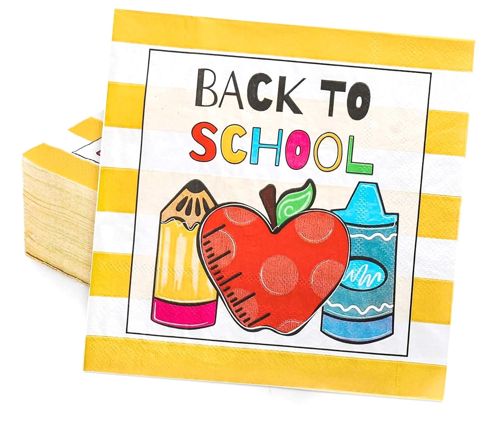 Bestwell 80Pcs School Themed Paper Napkins Featuring Cartoon Apples and ...