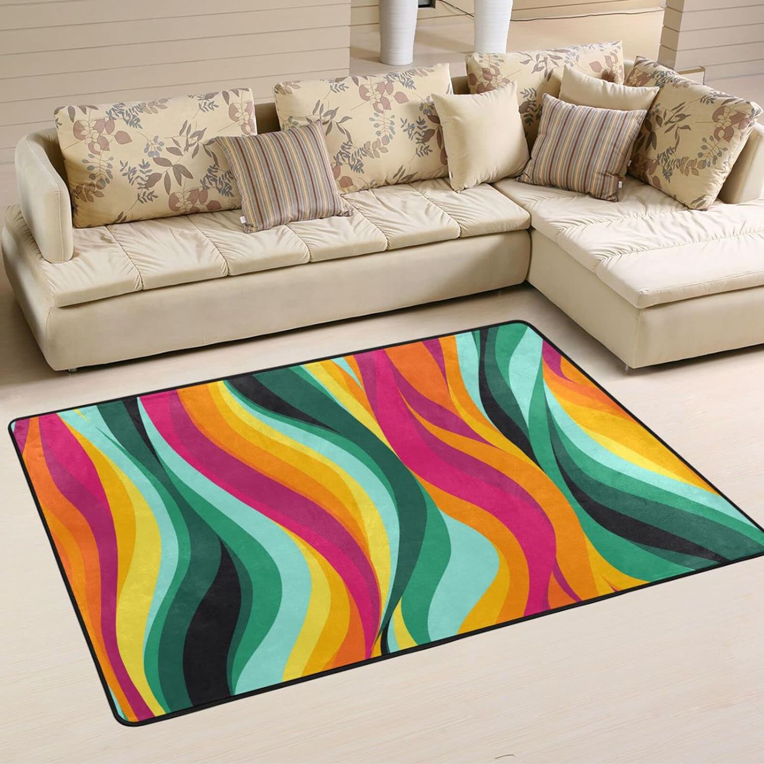 Bestwell Abstract Liquid Area Rug 72 ×48in Wavy Line Non-Slip Floor ...