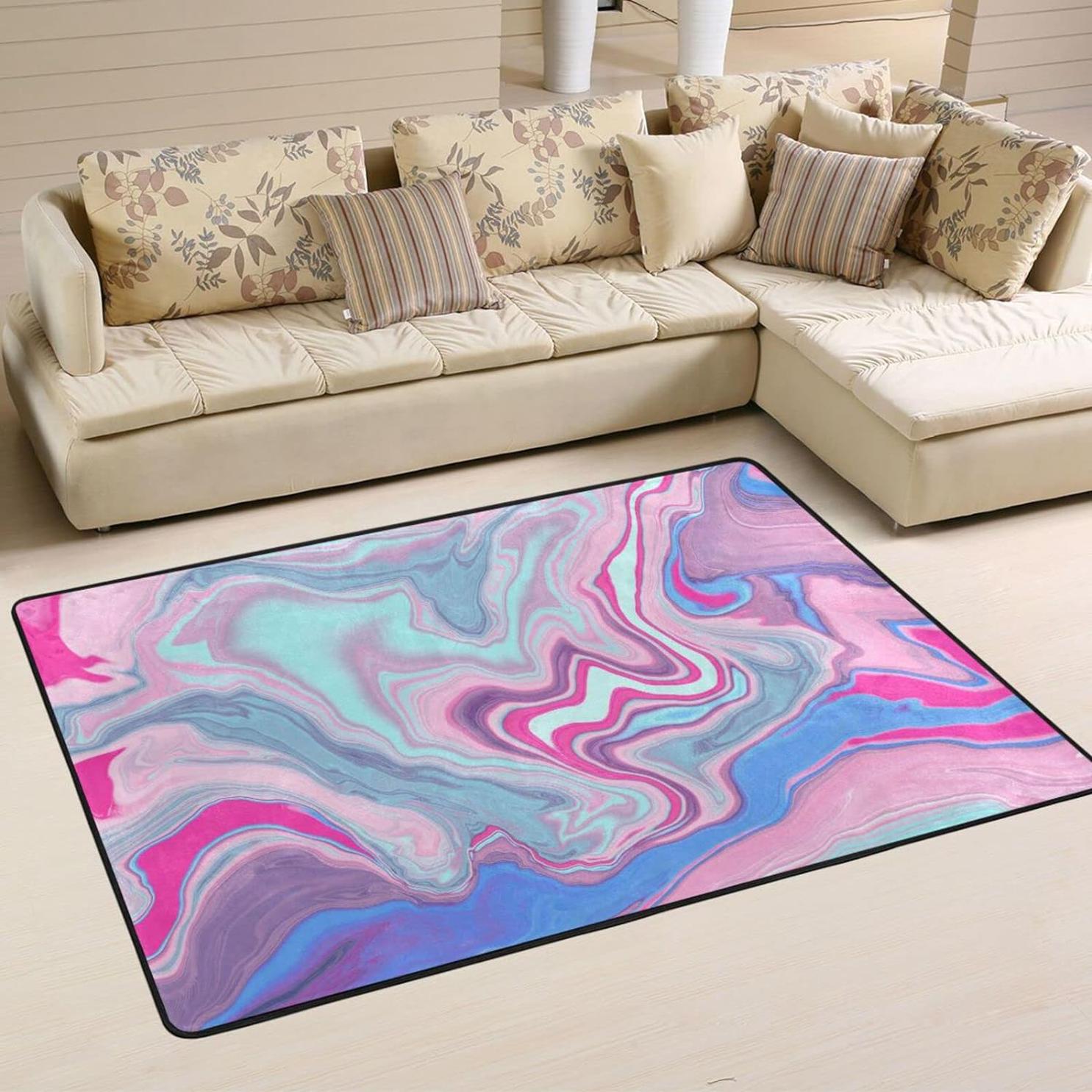 Bestwell Abstract Pink Marble Texture Area Rug,72"×48" Floor Carpet for ...
