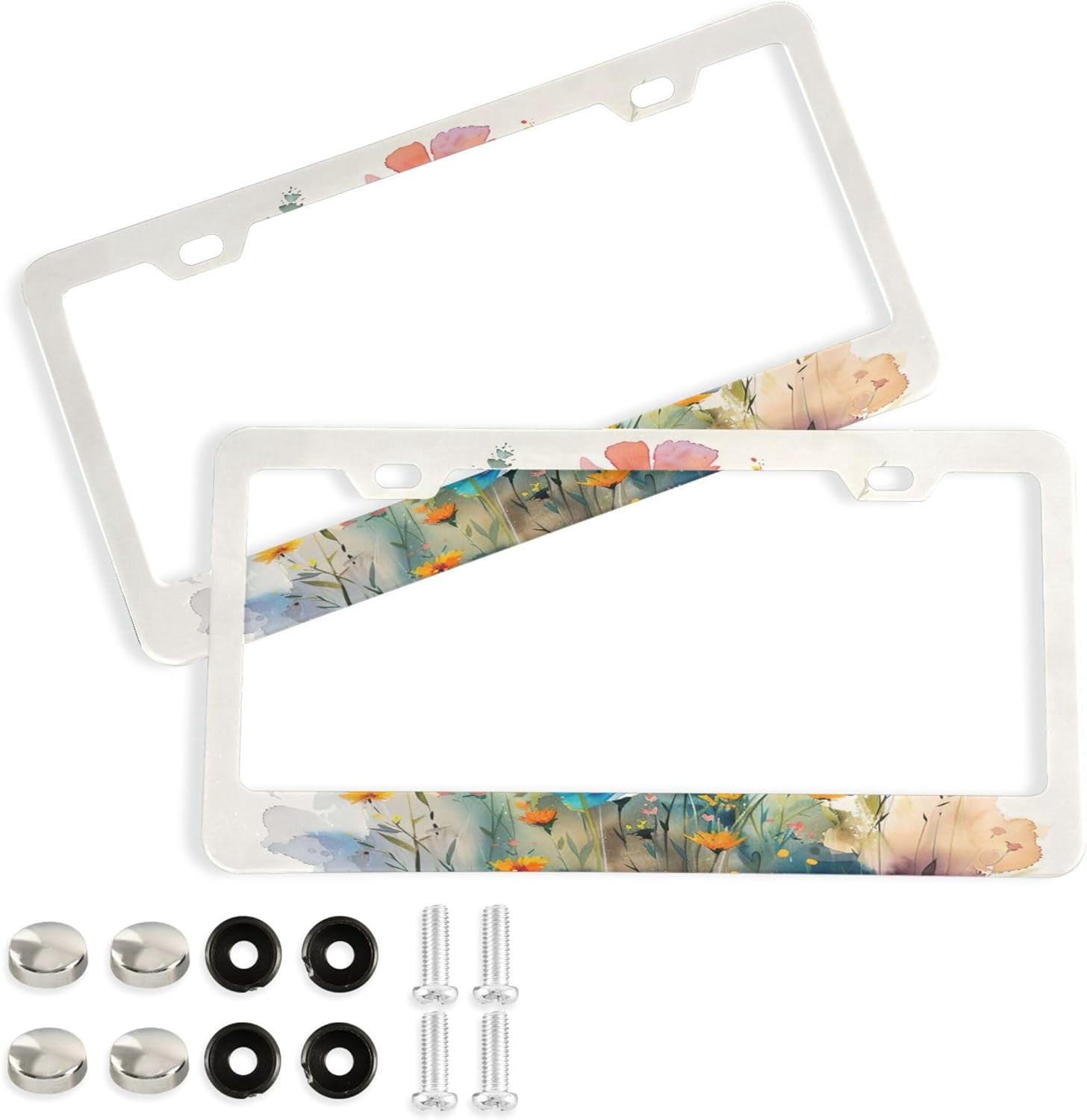 Bestwell Abstract Watercolor Wildflowers License Plate Frame for 2 ...