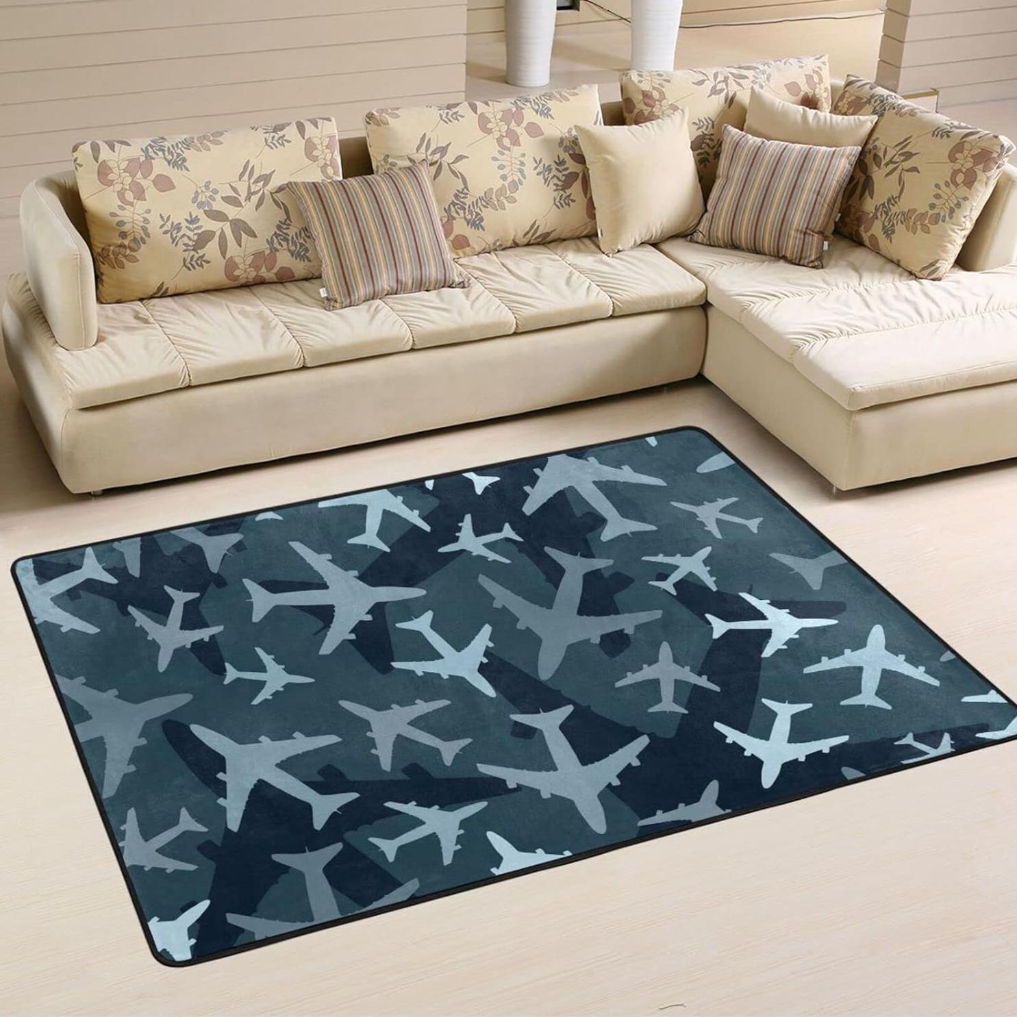 Bestwell Airplanes Camouflage Area Rug,72"×48" Floor Carpet for Indoor ...