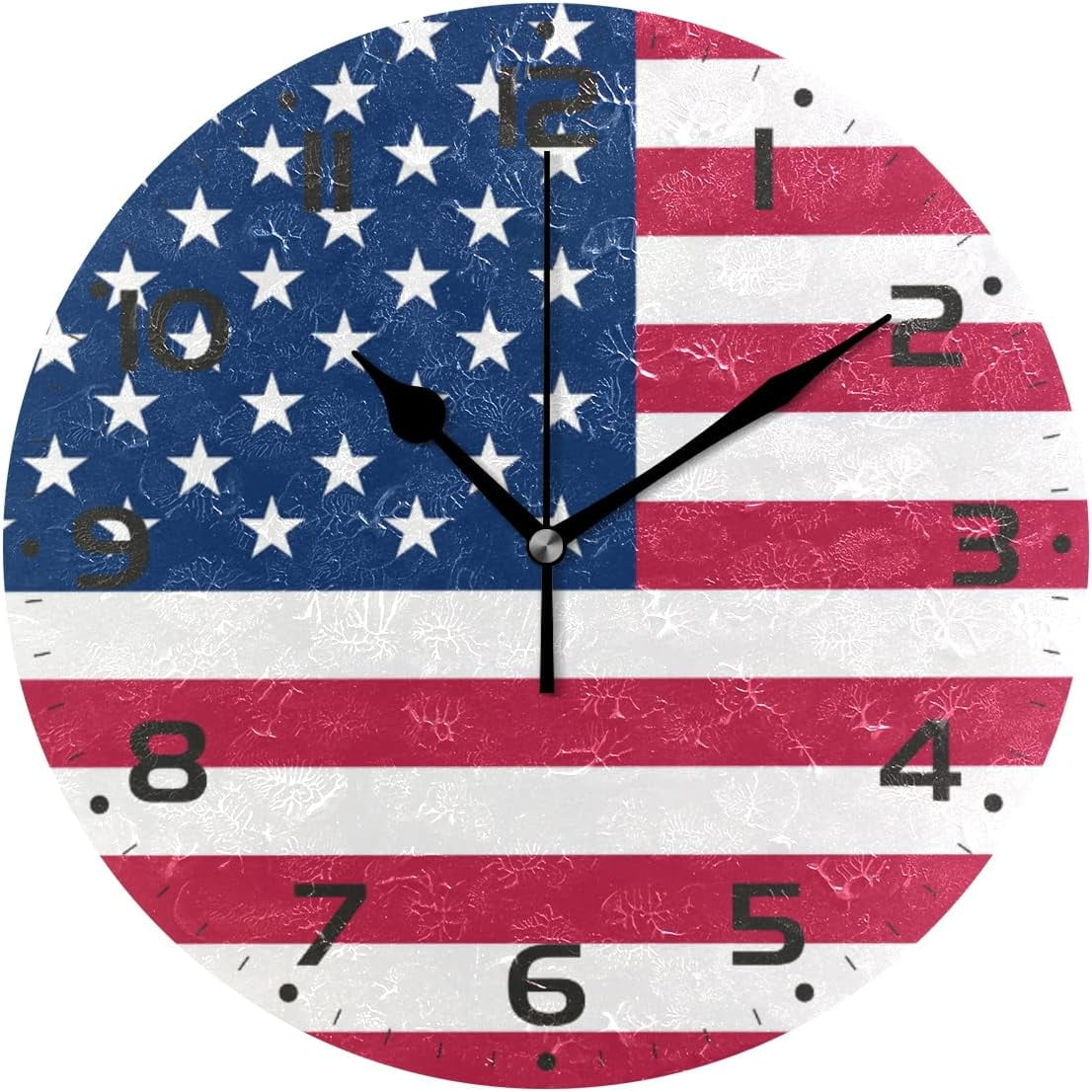 Bestwell American Flag Wall Clock 10 Inch Silent Non Ticking Round ...