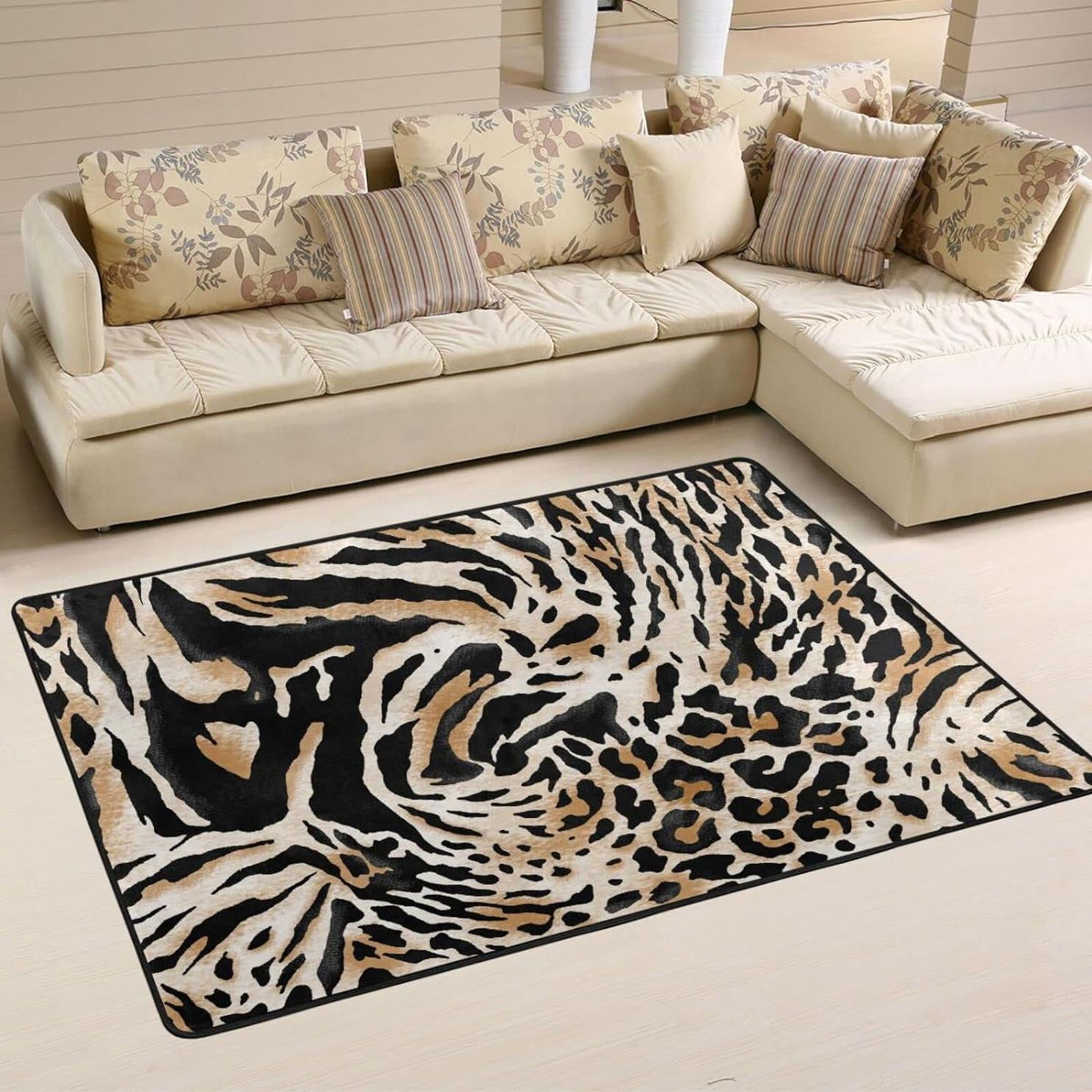 Bestwell Animal Print Leopard Area Rug, 36×24in, Zebra Tiger Pattern ...