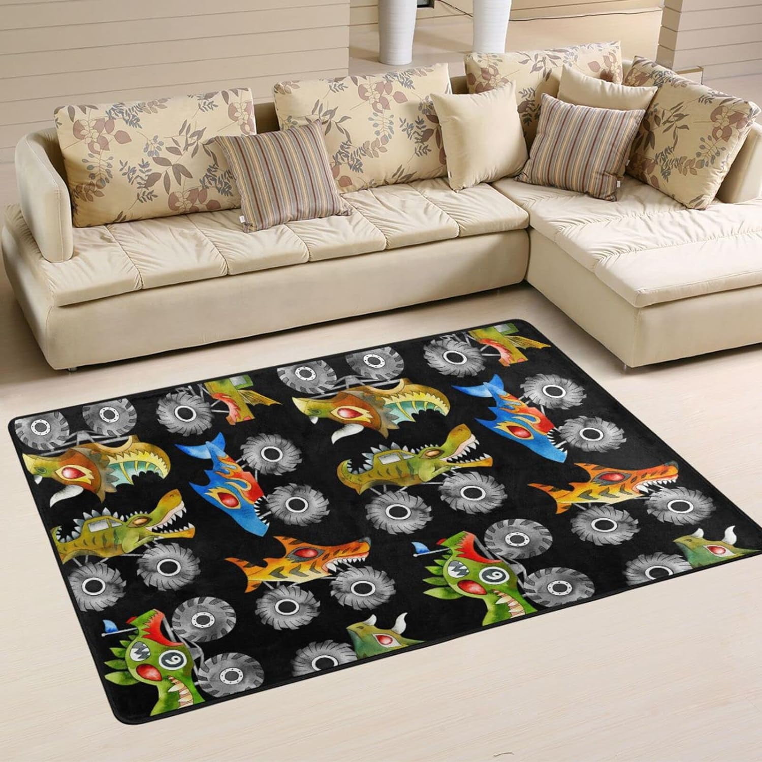 Bestwell Animals Monster Trucks Area Rug 36×24in Watercolor Toys ...