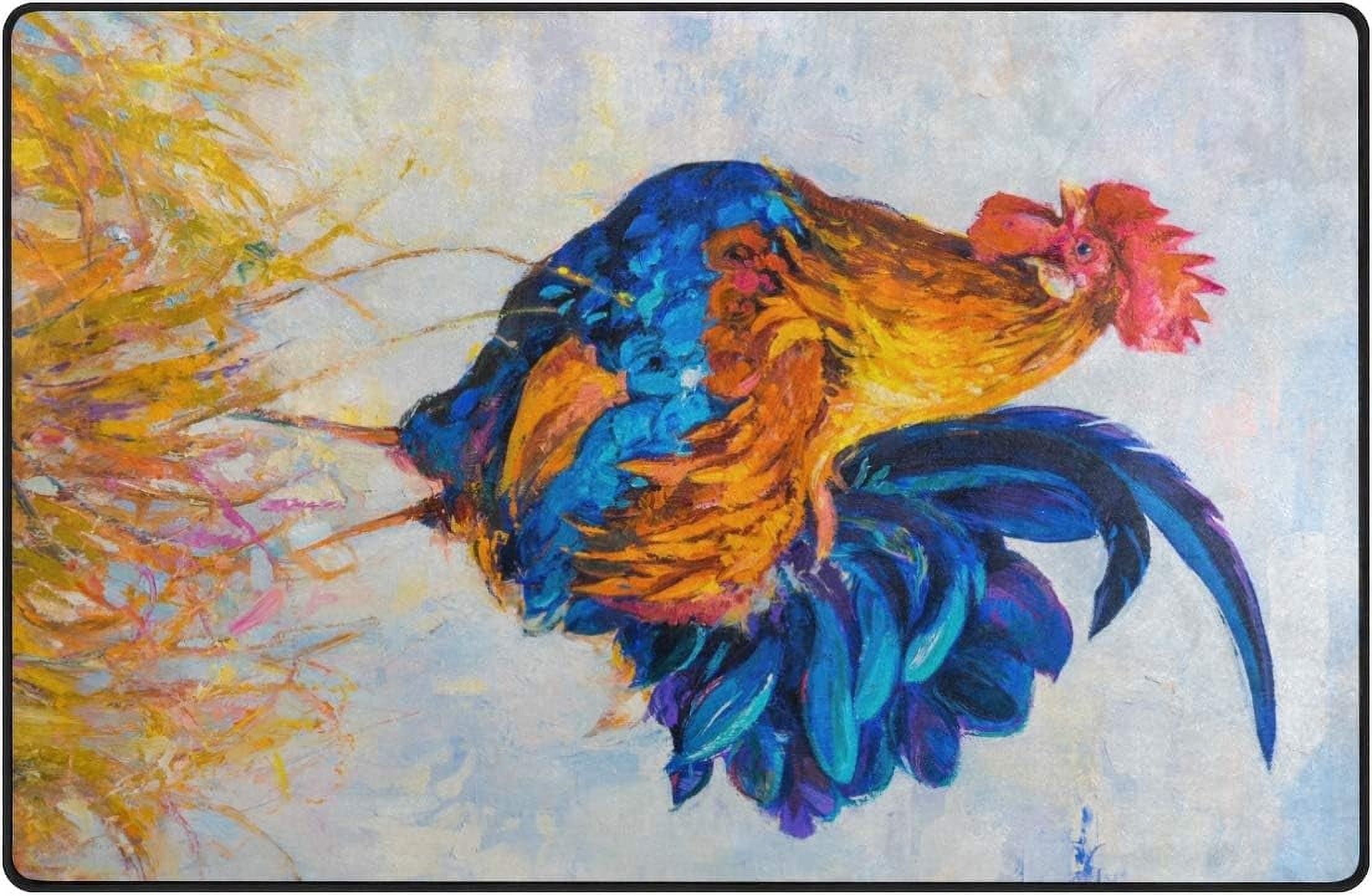 Bestwell Area Rug Carpet Oil Painting Colorful Rooster Nursery Rug ...
