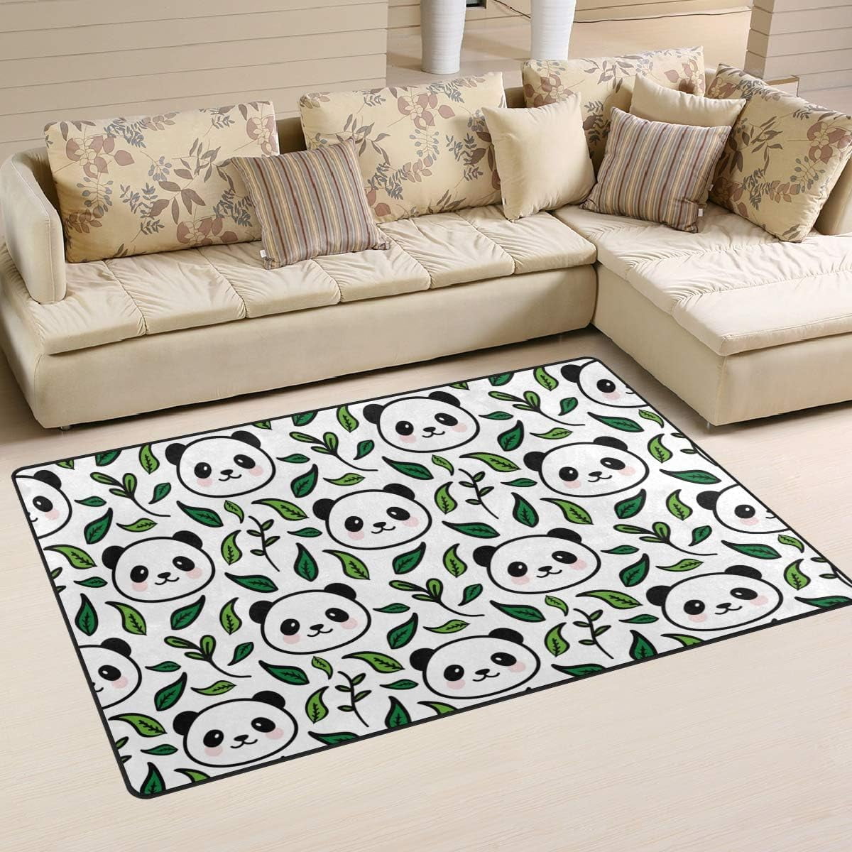 Bestwell Area Rug Carpet Panda with Leaf Nursery Rug Floor Mat for ...