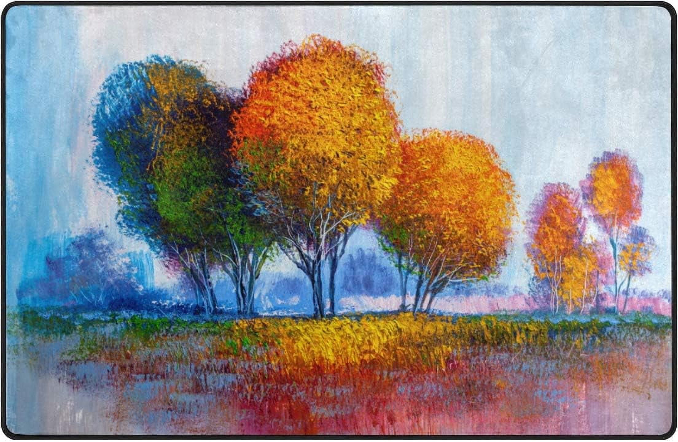 Bestwell Area Rug Carpet Tree Lake Oil Painting Nursery Rug Floor Mat ...