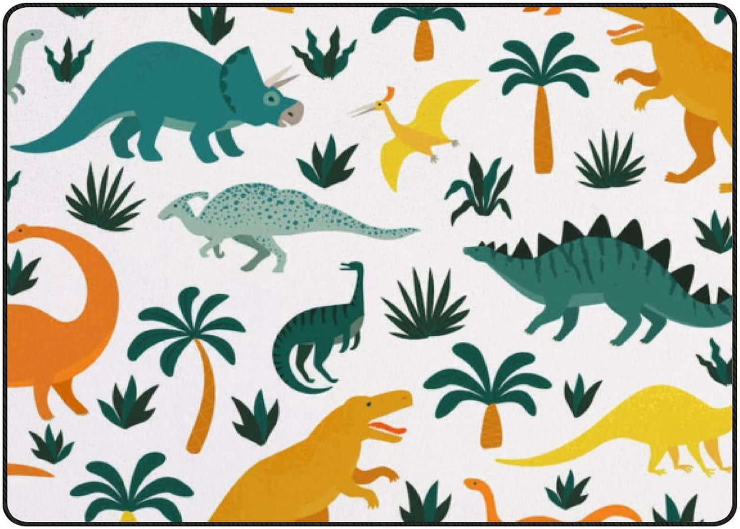 Bestwell Area Rug Dinosaurs and Tropical Leaves Flowers Nursery Rug ...