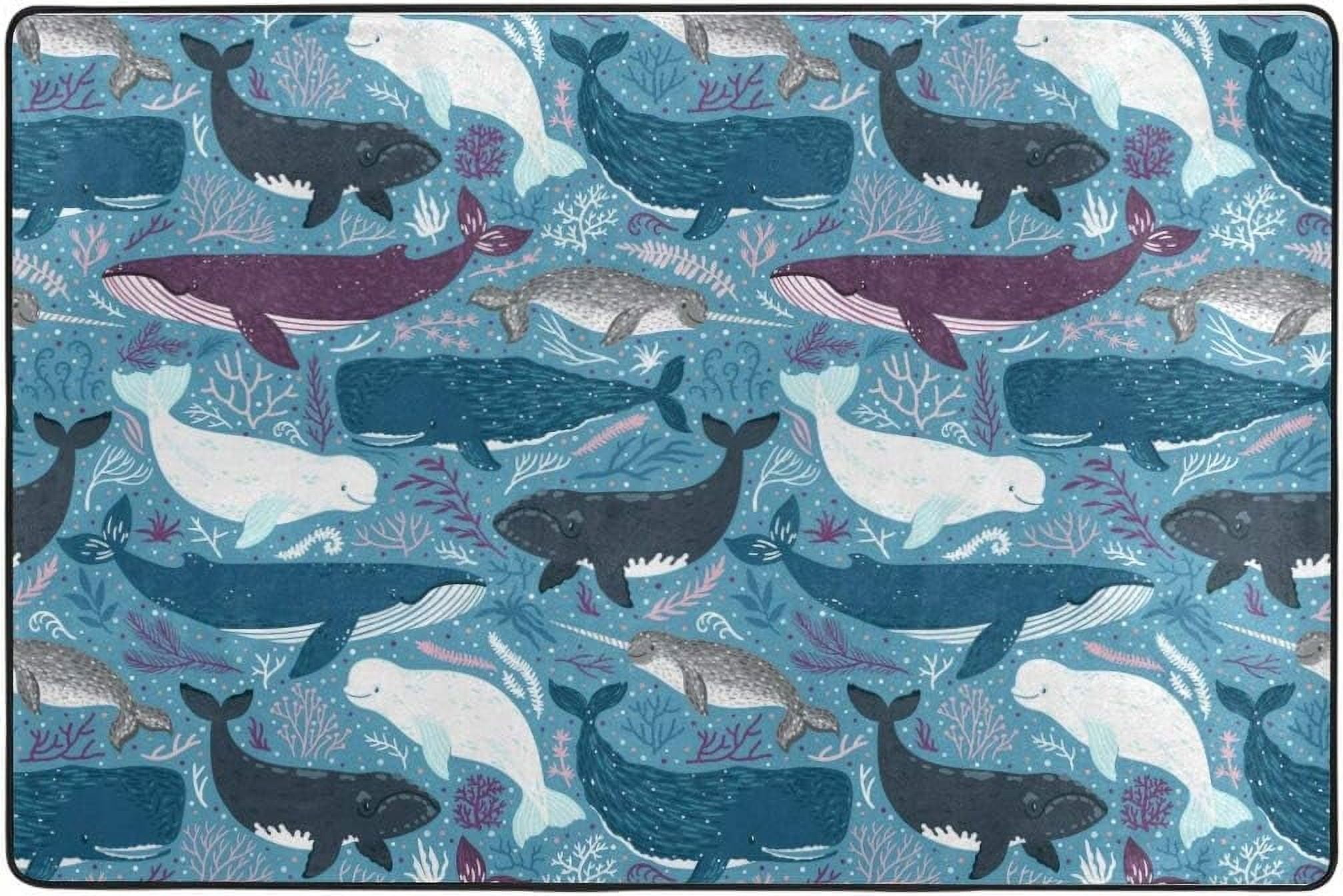 Bestwell Area Rug Pad Cute Whales and Sharks Nursery Rugs Floor Mat for ...