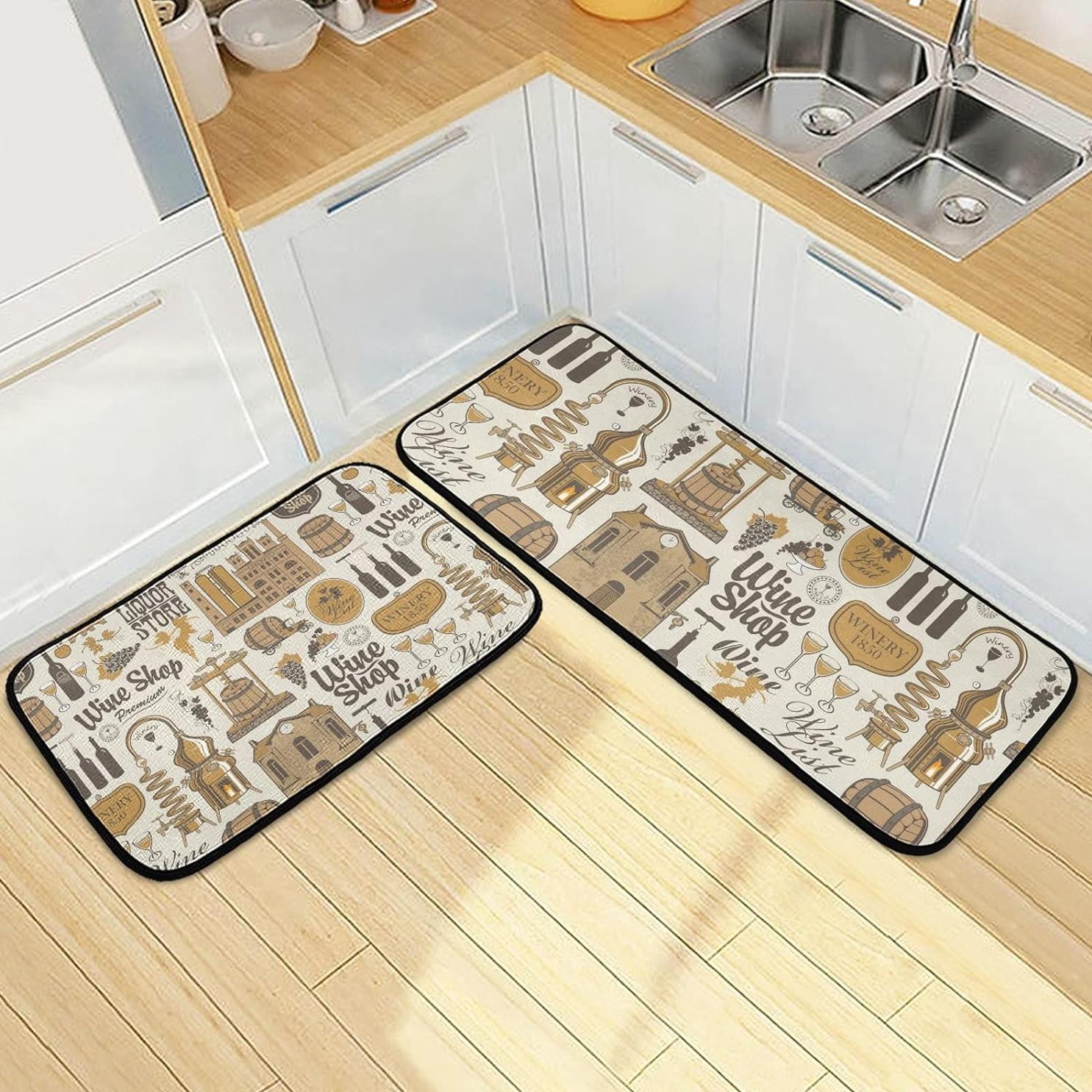 Bestwell Barrel Vintage Wine Kitchen Rugs Set of 2, Wine Shop Retro ...