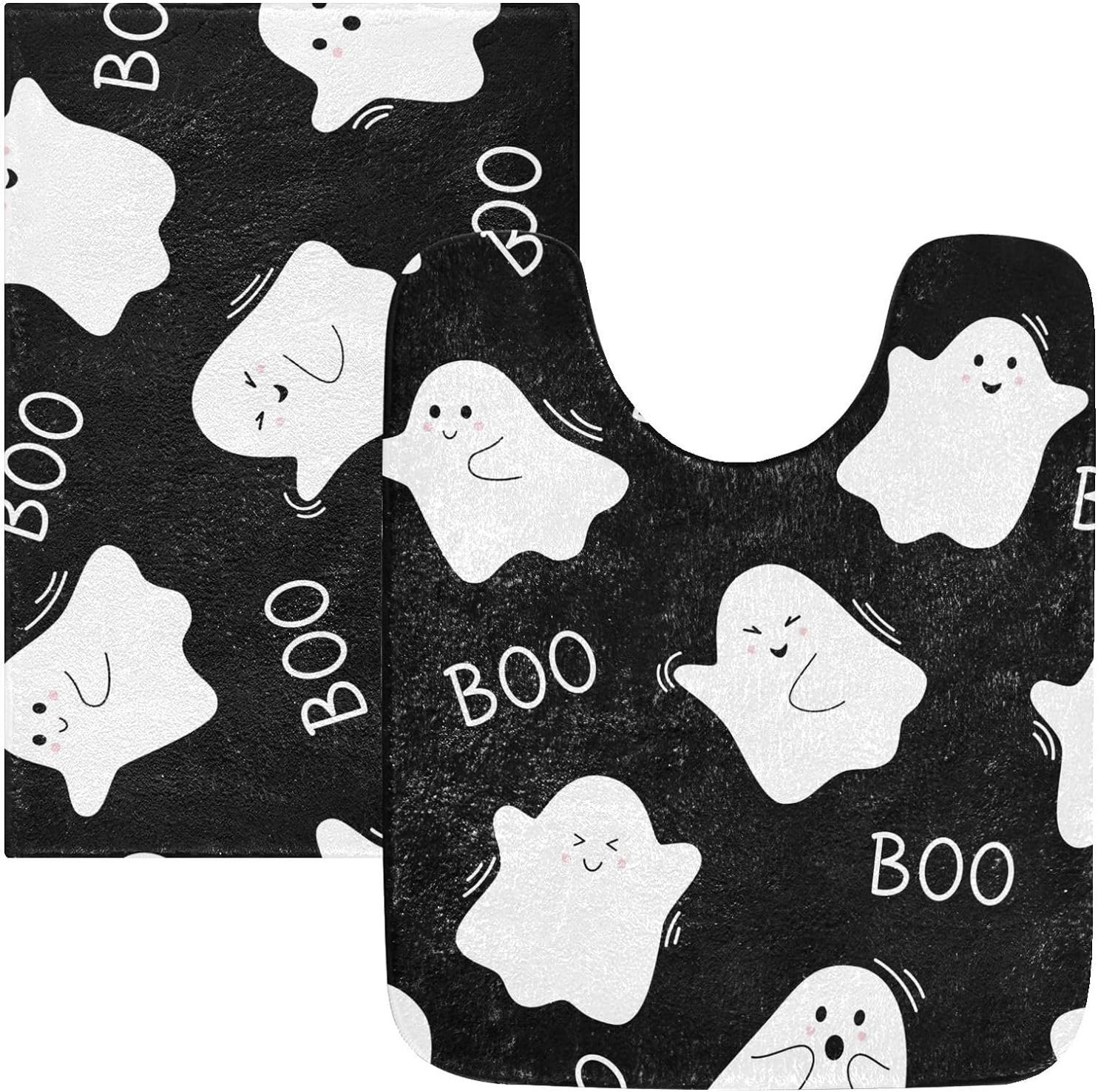 Bestwell Bathroom Rug Mats, Kawaii Halloween Black Print, Fluffy Plush ...
