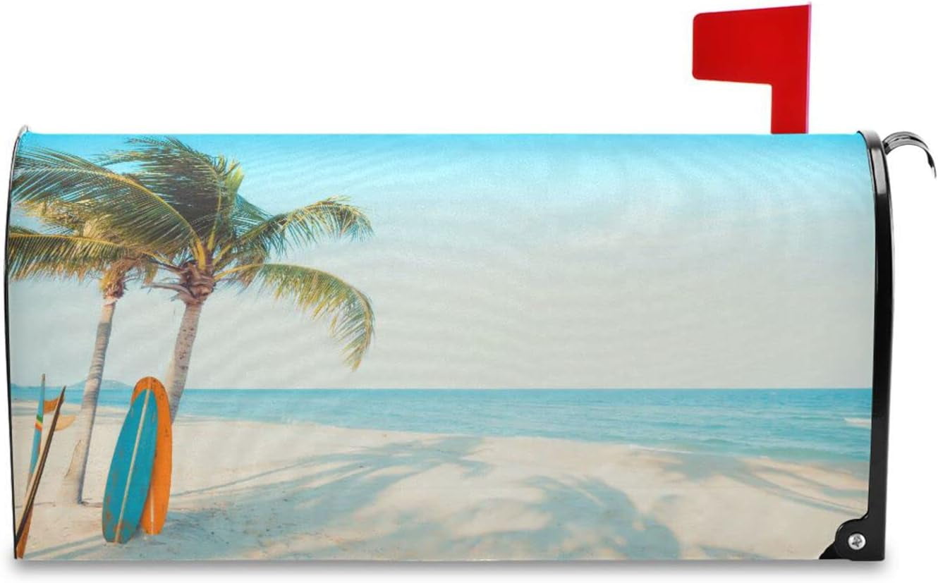 Bestwell Beach Surf Board Palm Tree Ocean Summer Magnetic Mailbox Cover ...
