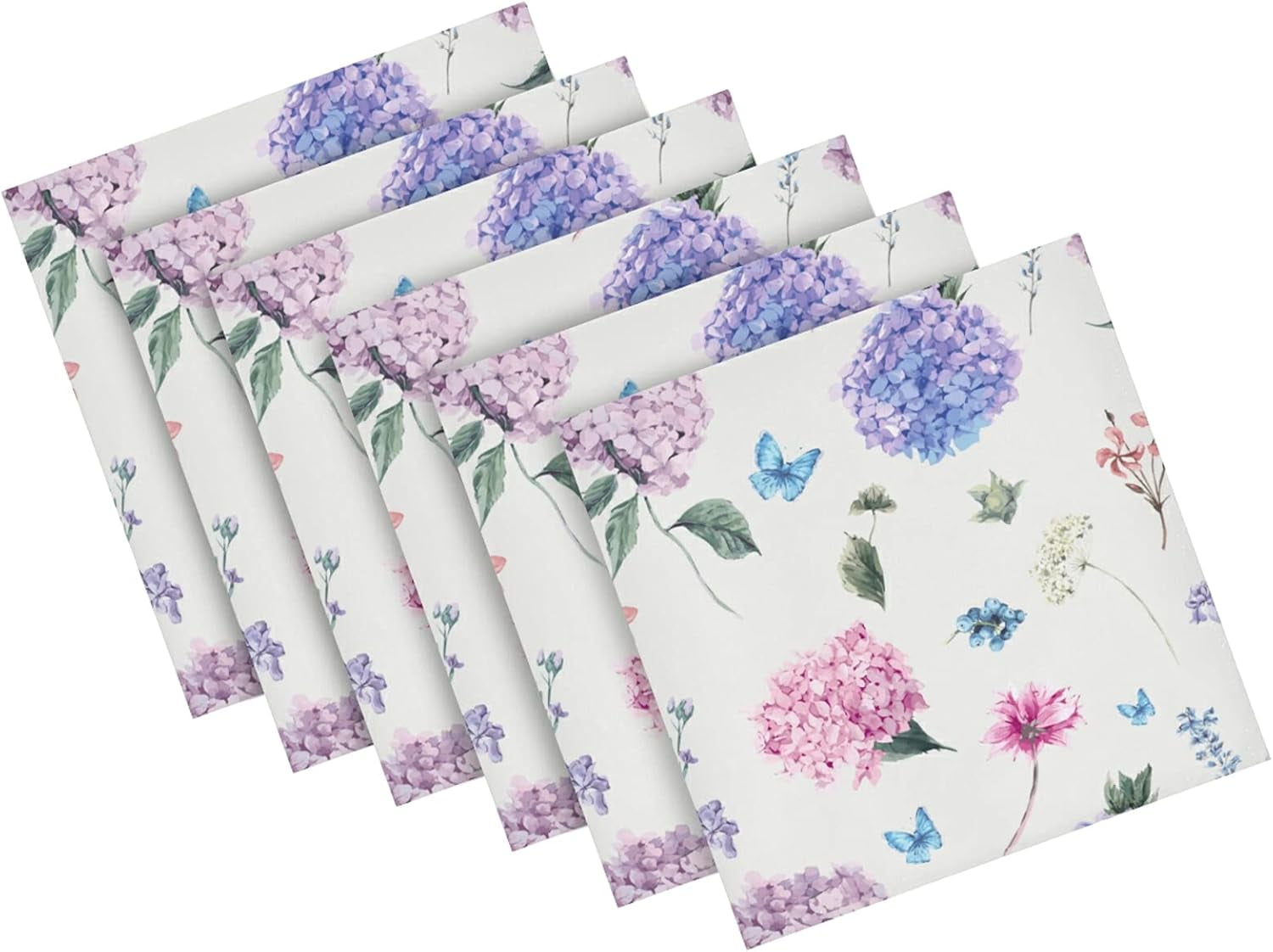 Bestwell Blue Butterfly Hydrangea Flowers Cloth Napkins, Set of 6 20 x ...