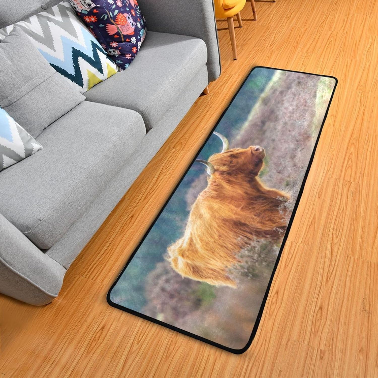 Bestwell Brown Highland Cattle Runner Rug 2' x 6' Non Slip with Rubber ...