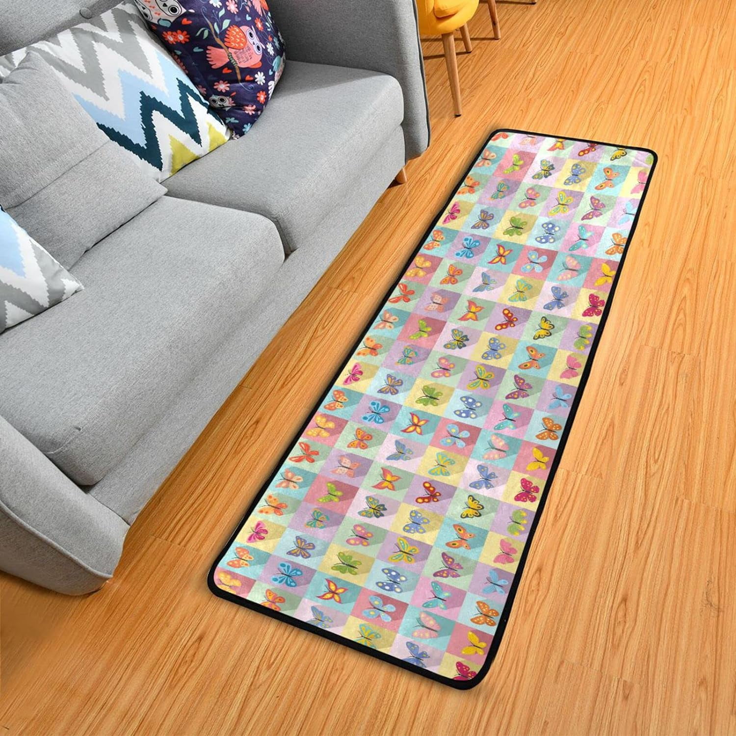 Bestwell Butterfly Colorful Runner Rug 2'×6' with Rubber Backing Unique ...