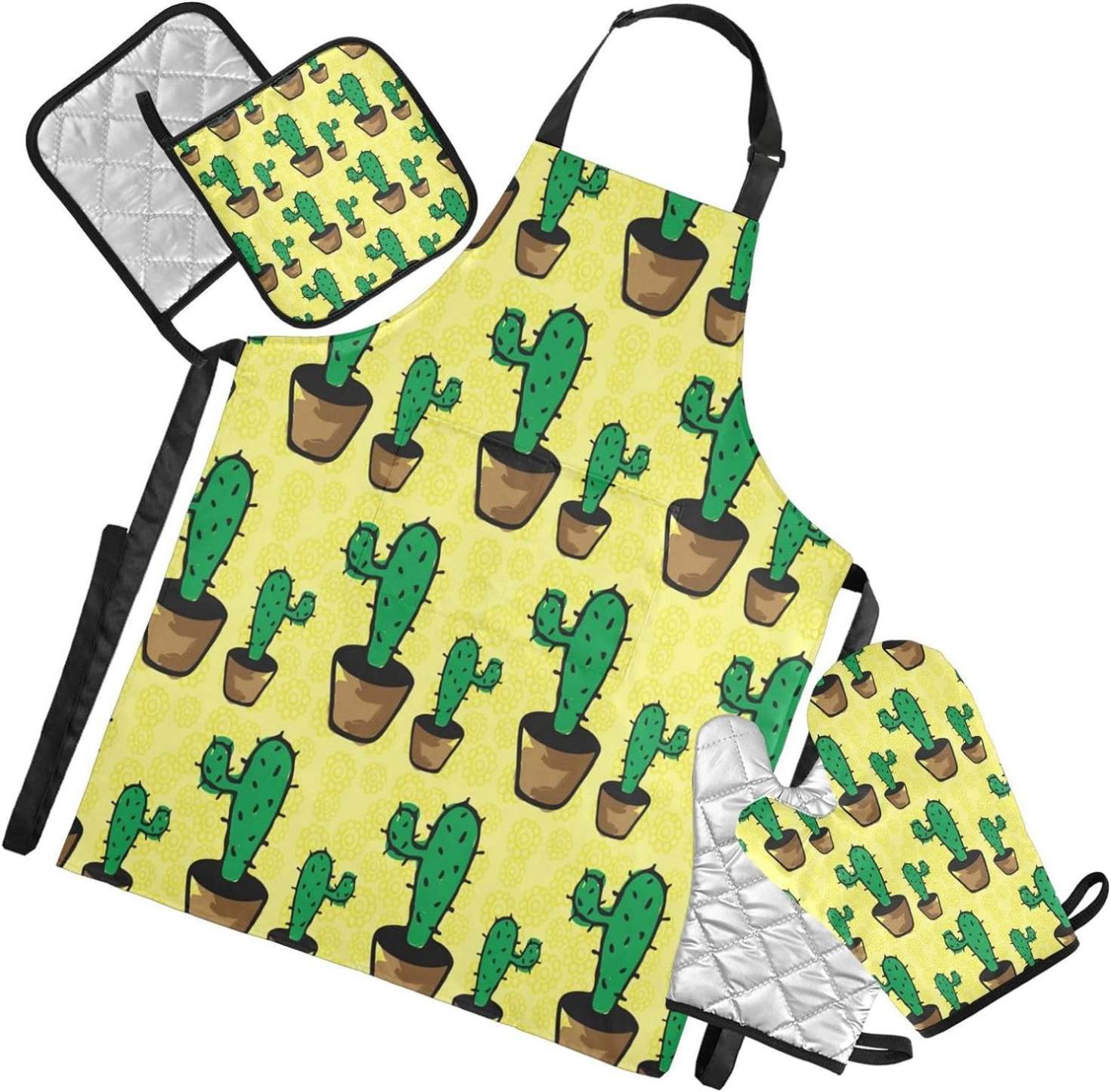 Bestwell Cactus Succulent Kitchen Apron Sets,1 Waterproof Apron with ...