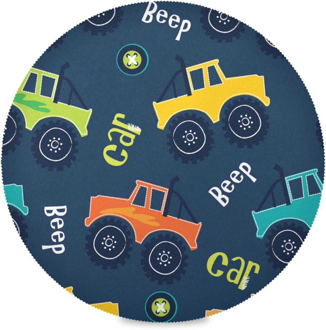 Bestwell Cartoon Car Round Placemats Set of 4 Table Mats for Kitchen ...