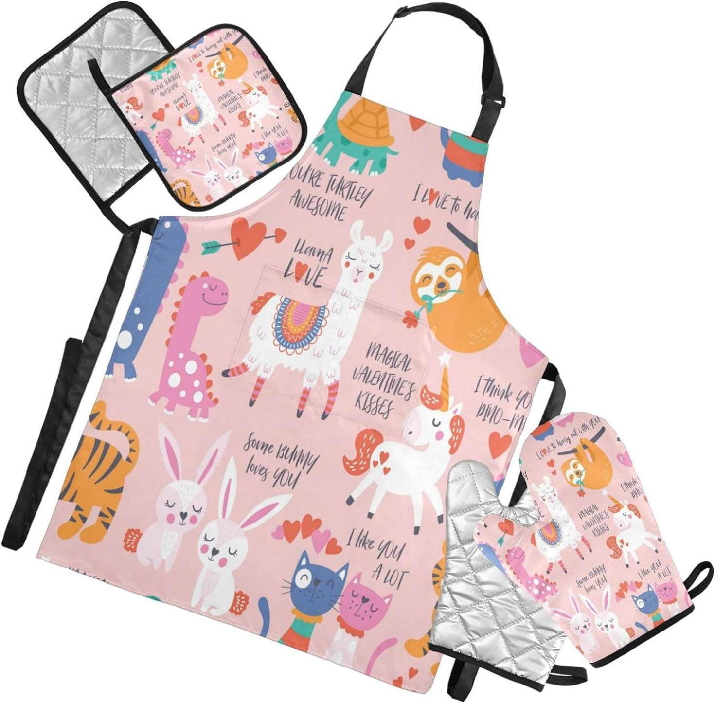 Bestwell Cartoon Dinosaur Kitchen Apron Sets,1 Waterproof Apron with ...