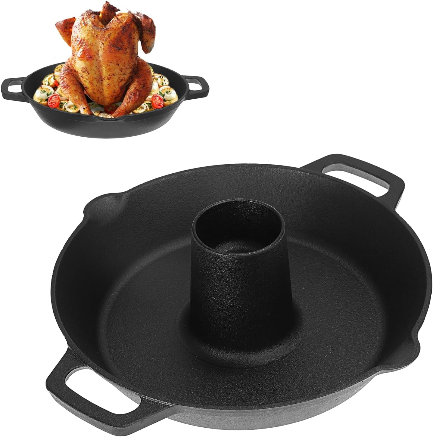 Bestwell Cast Iron cken Roaster, Heavy-Duty Beer Can cken Holder with ...