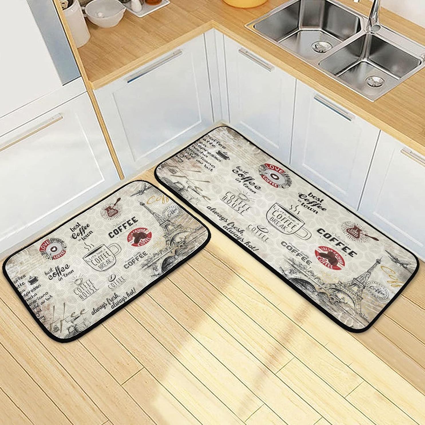 Bestwell Coffee Paris Kitchen Rugs Set of 2, Vintage Cafe Floor Runner ...