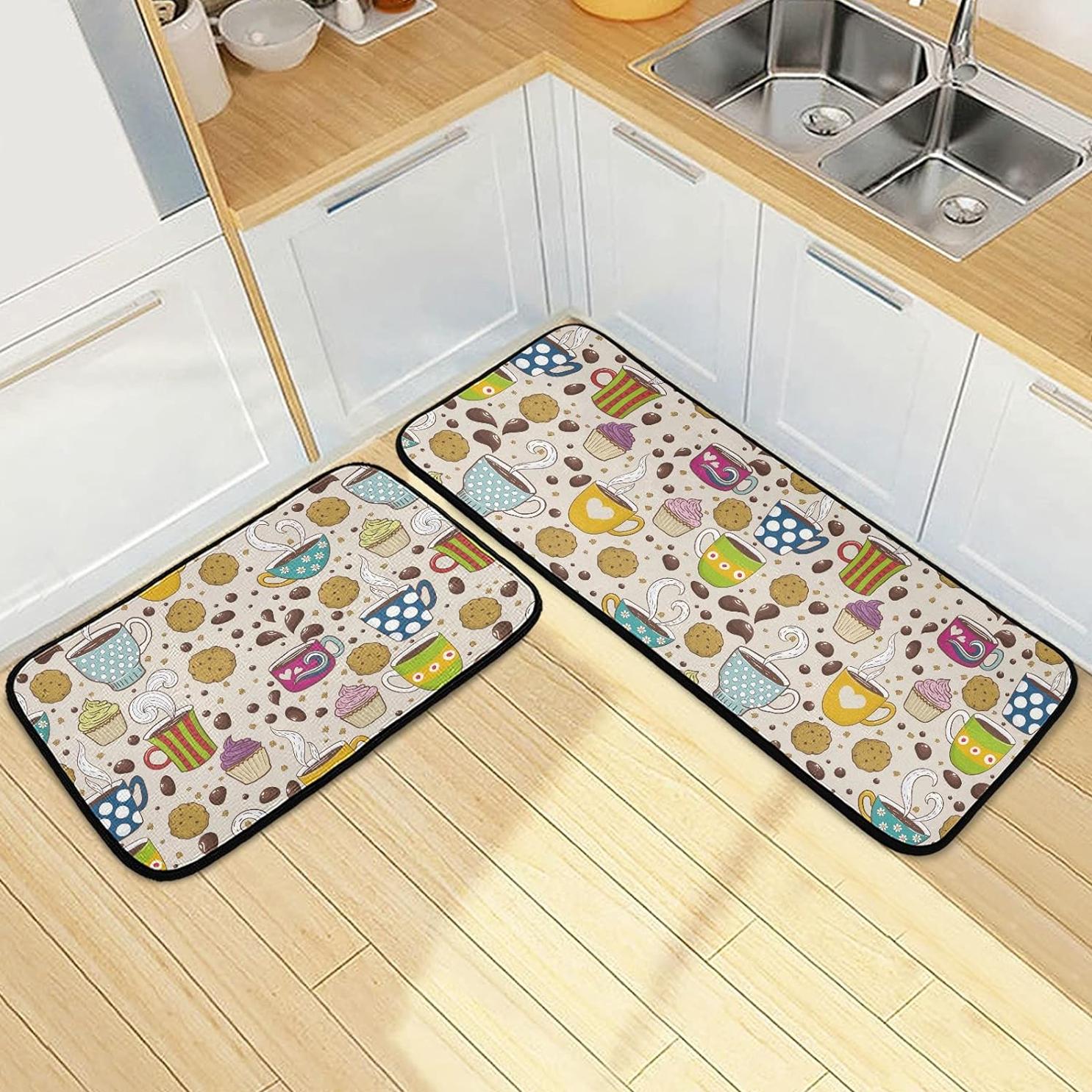 Bestwell Coffee Seamless Pattern Kitchen Rugs Set of 2, Cookies Floor ...