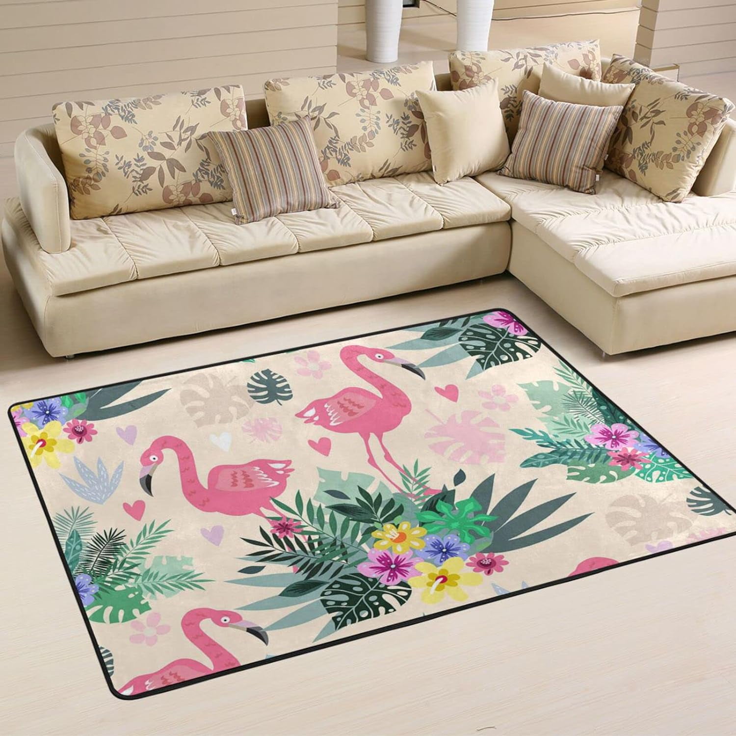 Bestwell Colorful Flamingo Bird Area Rug 72×48in Palm Trees Non-Slip ...