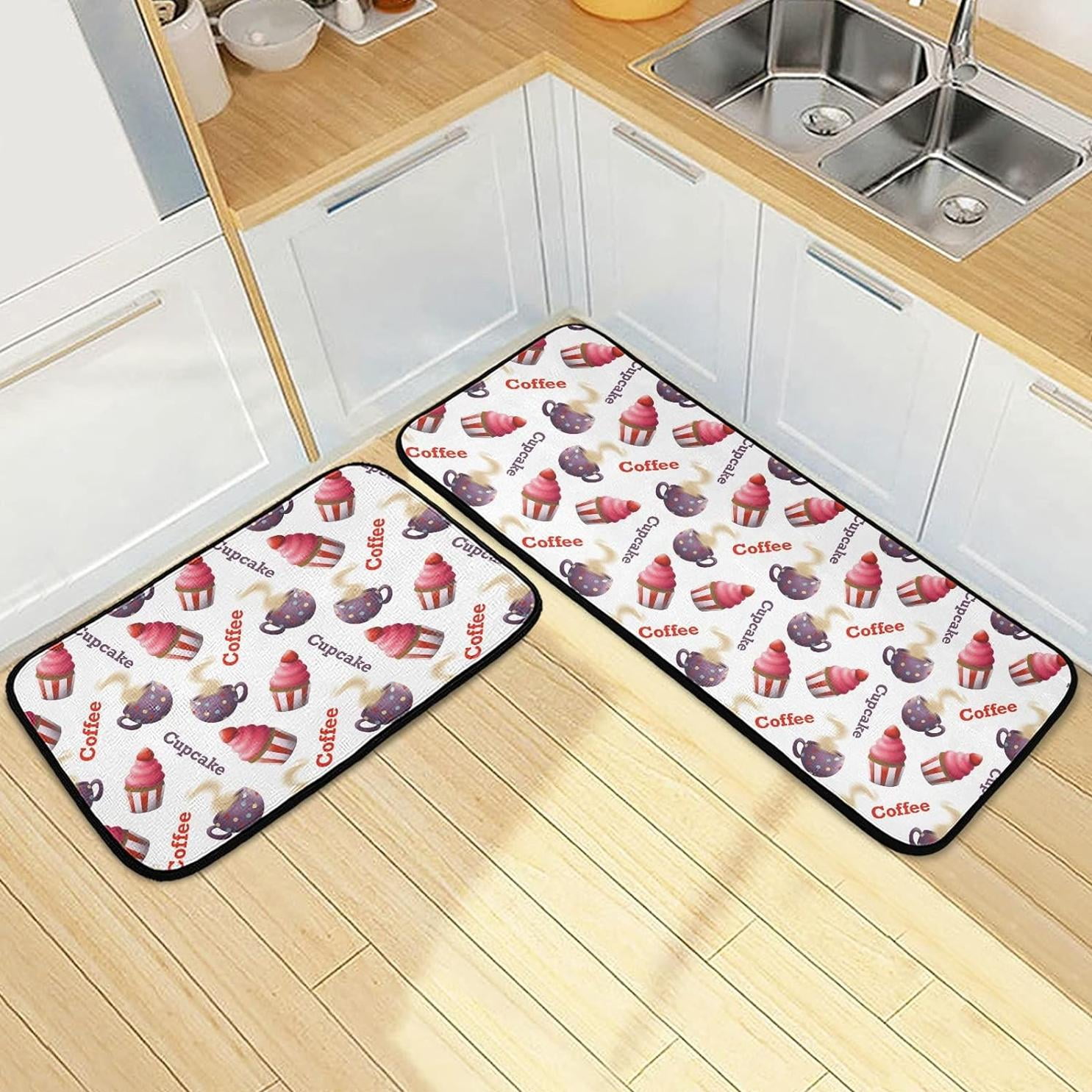 Bestwell Cupcakes Coffee Kitchen Rugs Set of 2, Pink Purple Floor ...