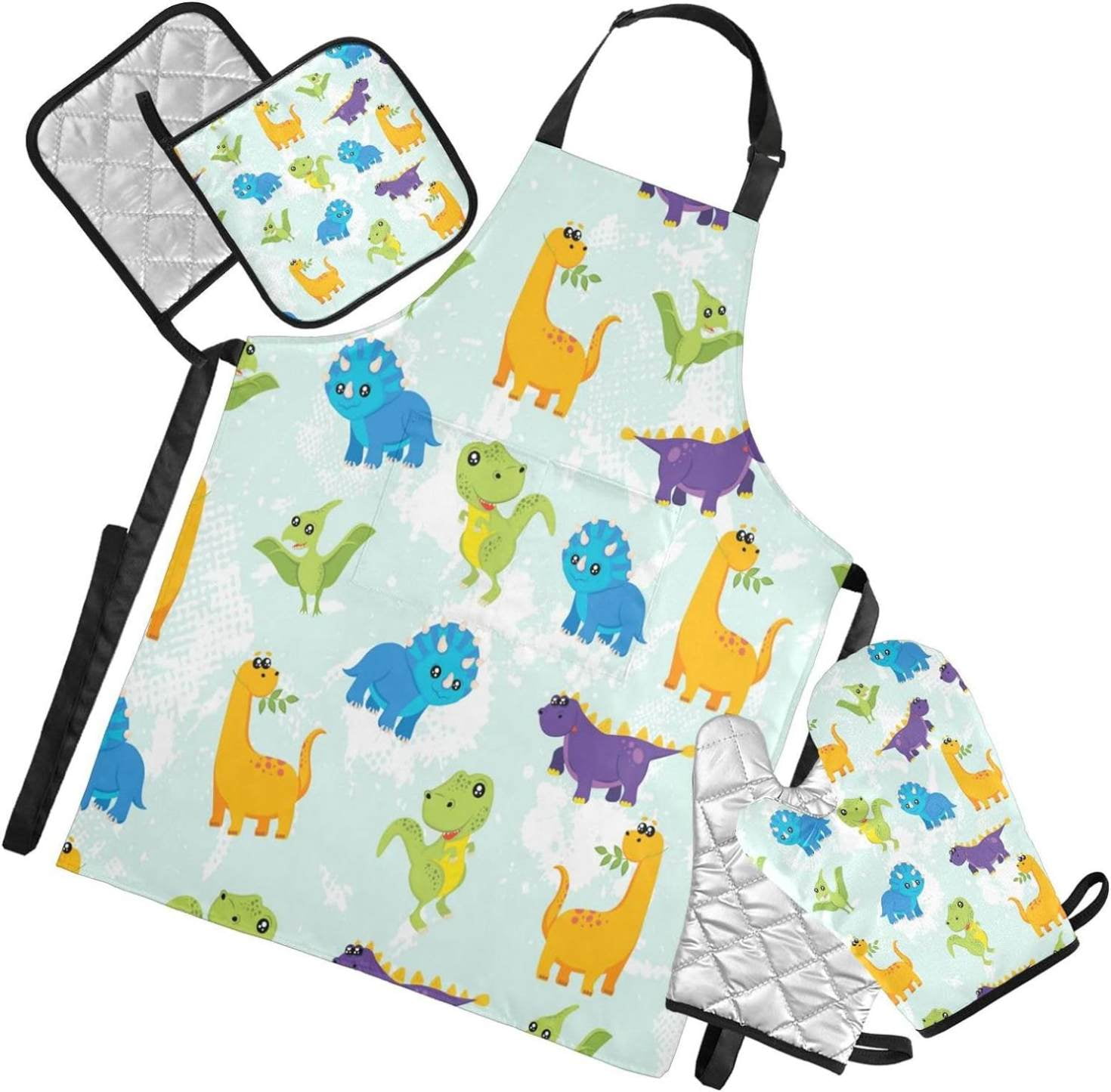 Bestwell Cute Cartoon Dinosaur Kitchen Apron Sets,1 Waterproof Apron ...