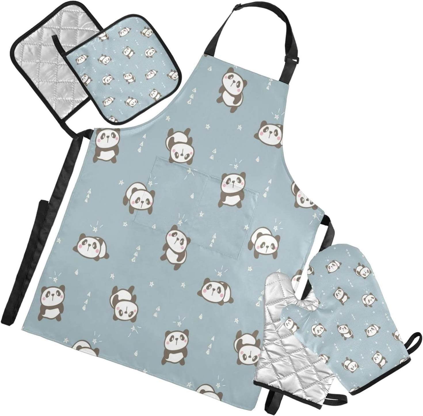 Bestwell Cute Cartoon Panda Kitchen Apron Sets,1 Waterproof Apron with ...