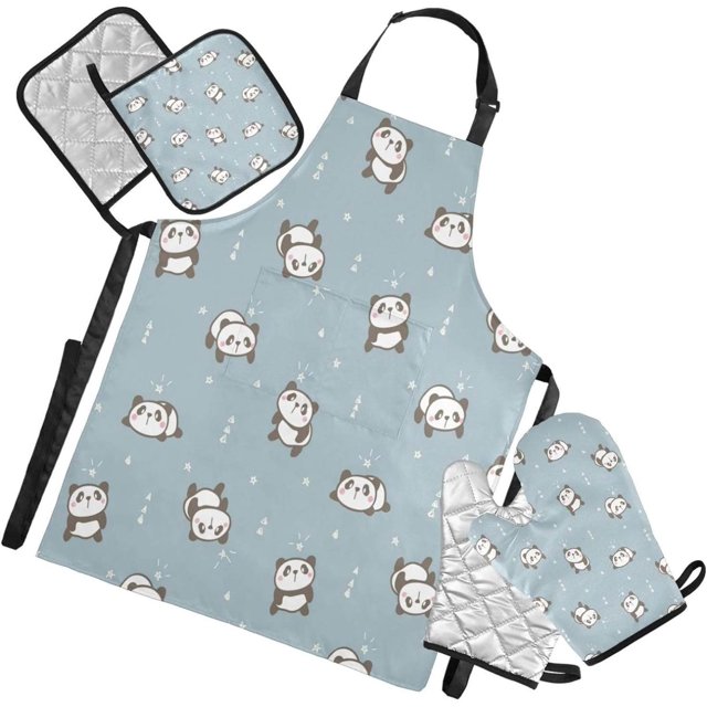 Bestwell Cute Cartoon Panda Kitchen Apron Sets,1 Waterproof Apron with ...
