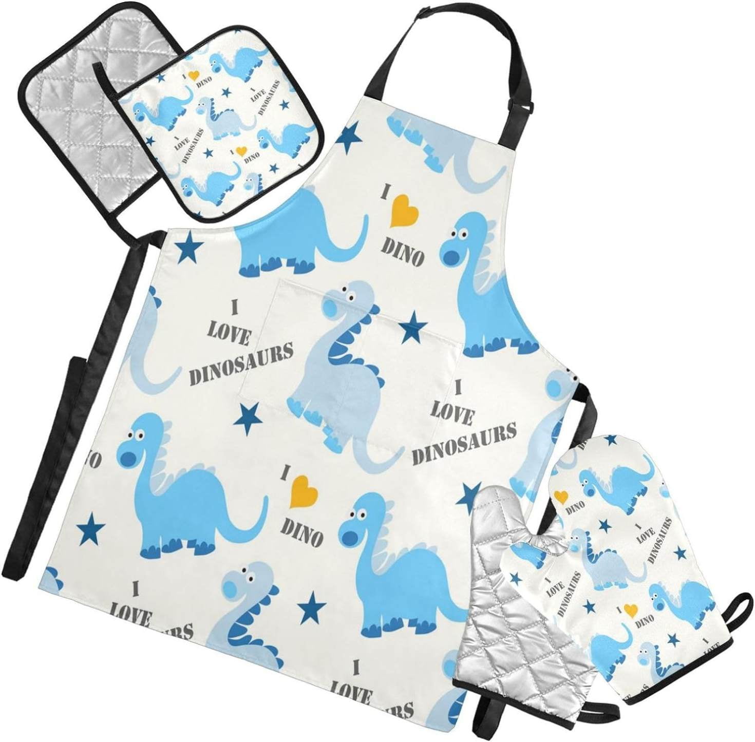Bestwell Cute Dinosaur Kitchen Apron Sets,1 Waterproof Apron with ...